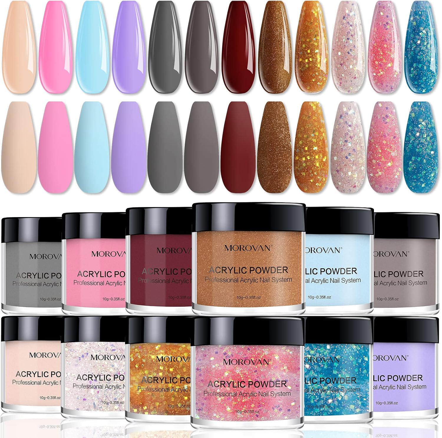 Morovan Acrylic Powder Set 12 Colors Gift Nail Art Powder Beginner DIY ...