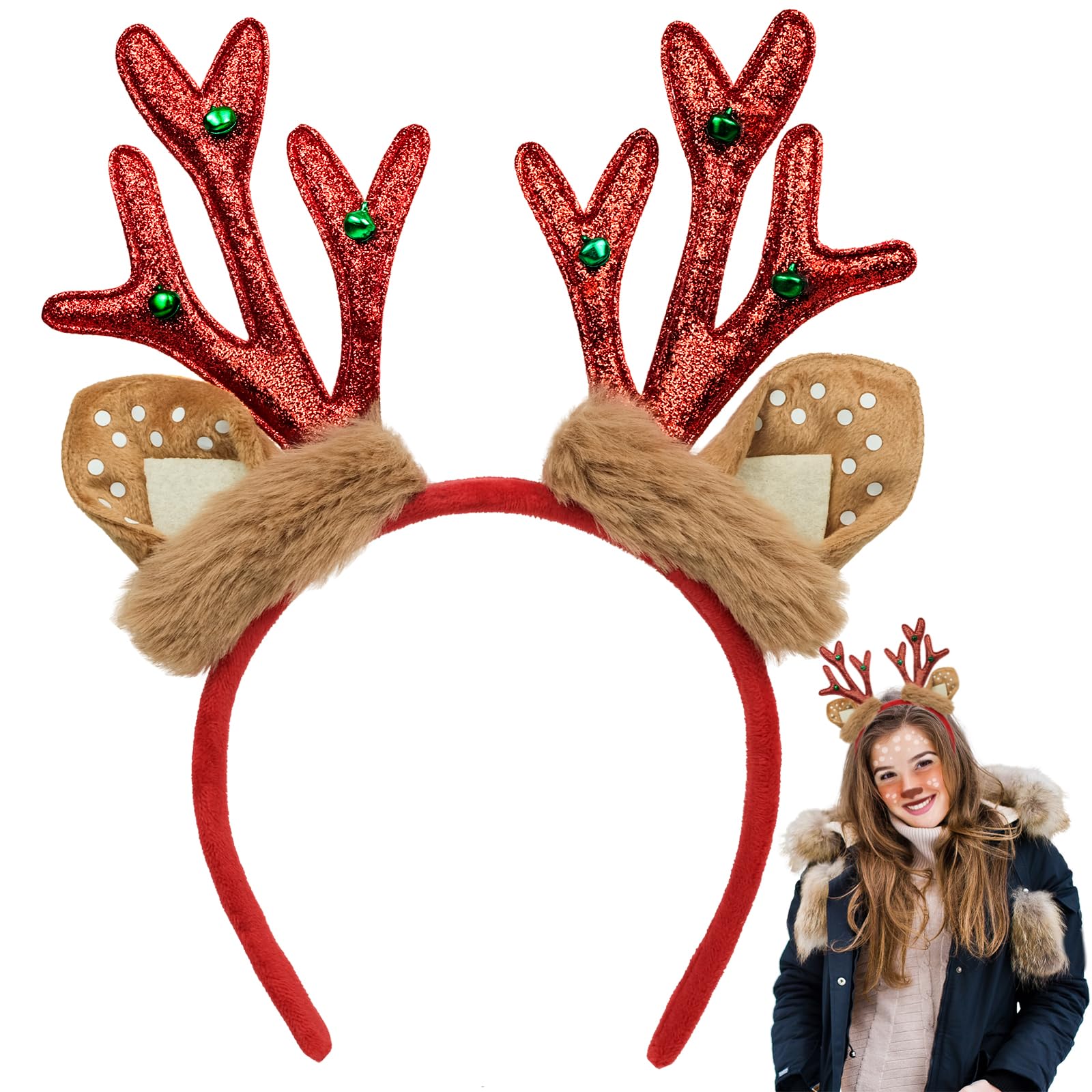 Amazon.com: SIOTMERA Reindeer Antlers Headband, Sequined Christmas ...