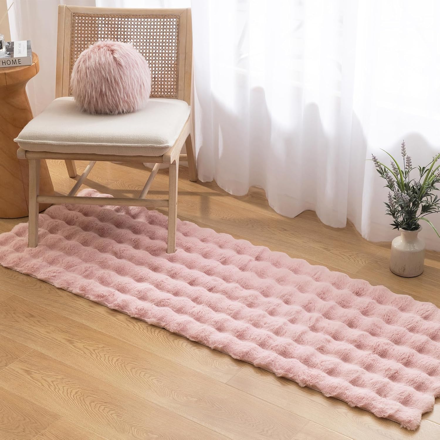 Amazon.com: Ashler Faux Rabbit Fur Rug, Pink 2x6 FT Fluffy Soft Runner ...