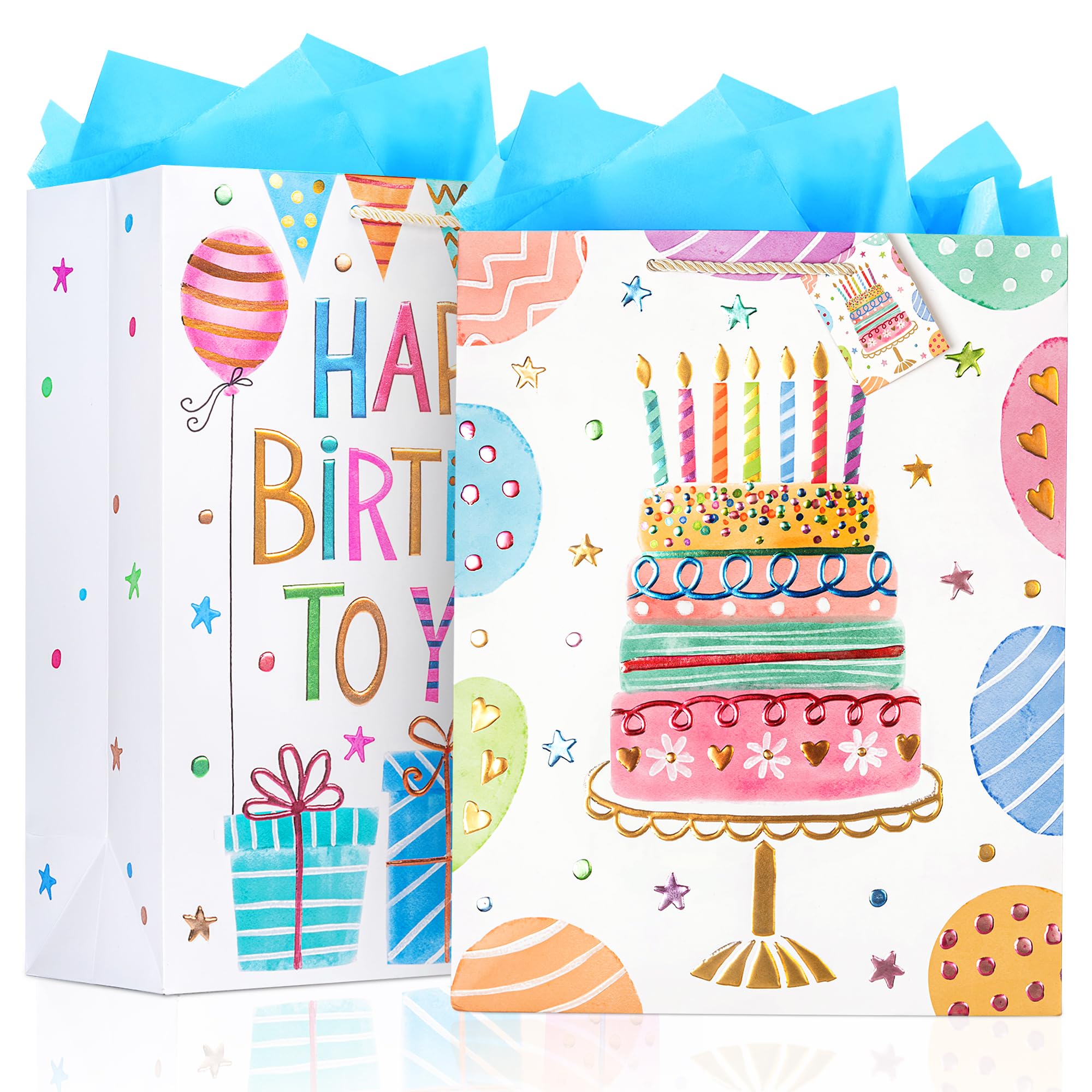 Amazon.com: Craftorama 16" Extra Large Happy Birthday Gift Bags with ...
