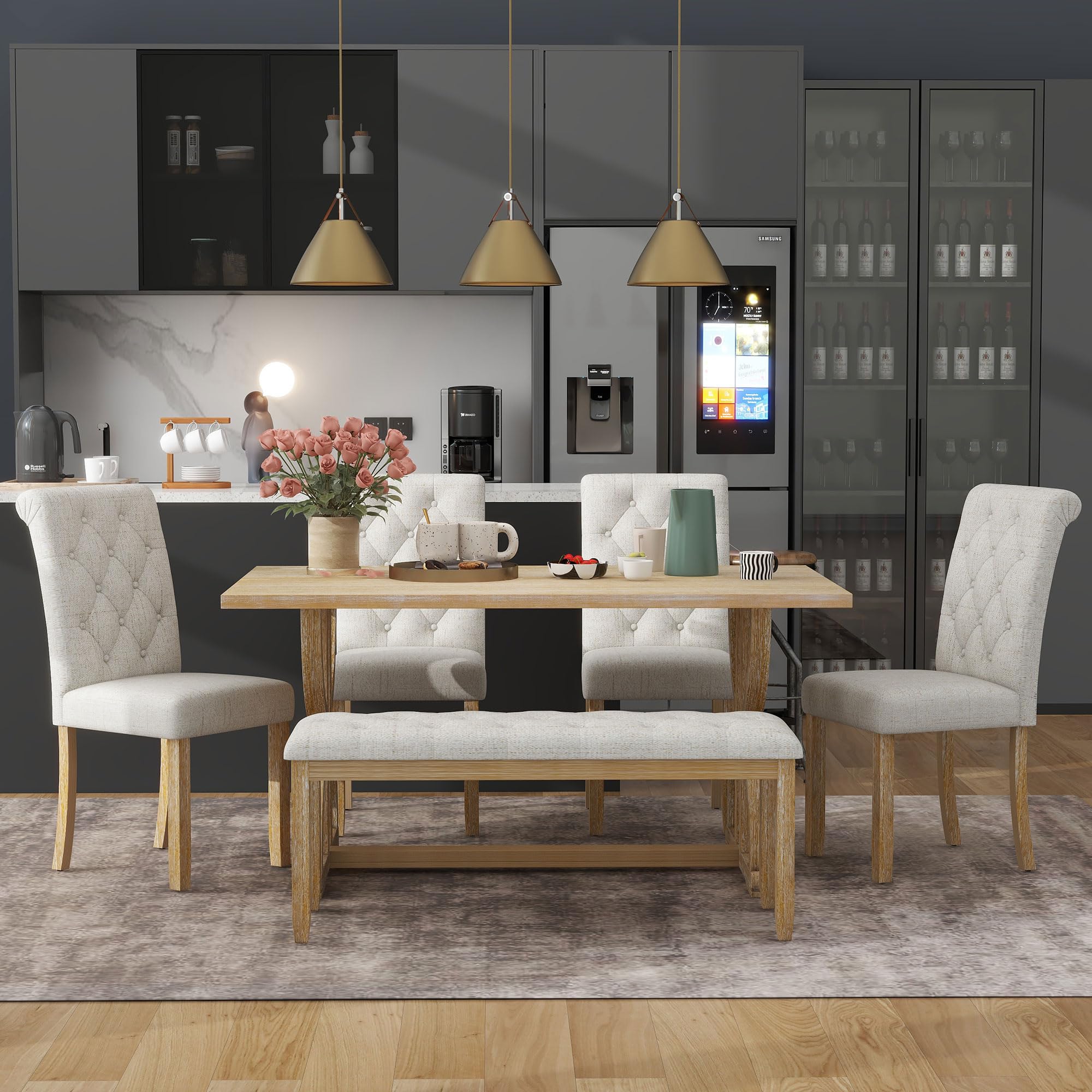 Amazon.com - LUMISOL Dining Table Set for 6, Kitchen Table Set with 4 Upholstered Chairs and 1 ...