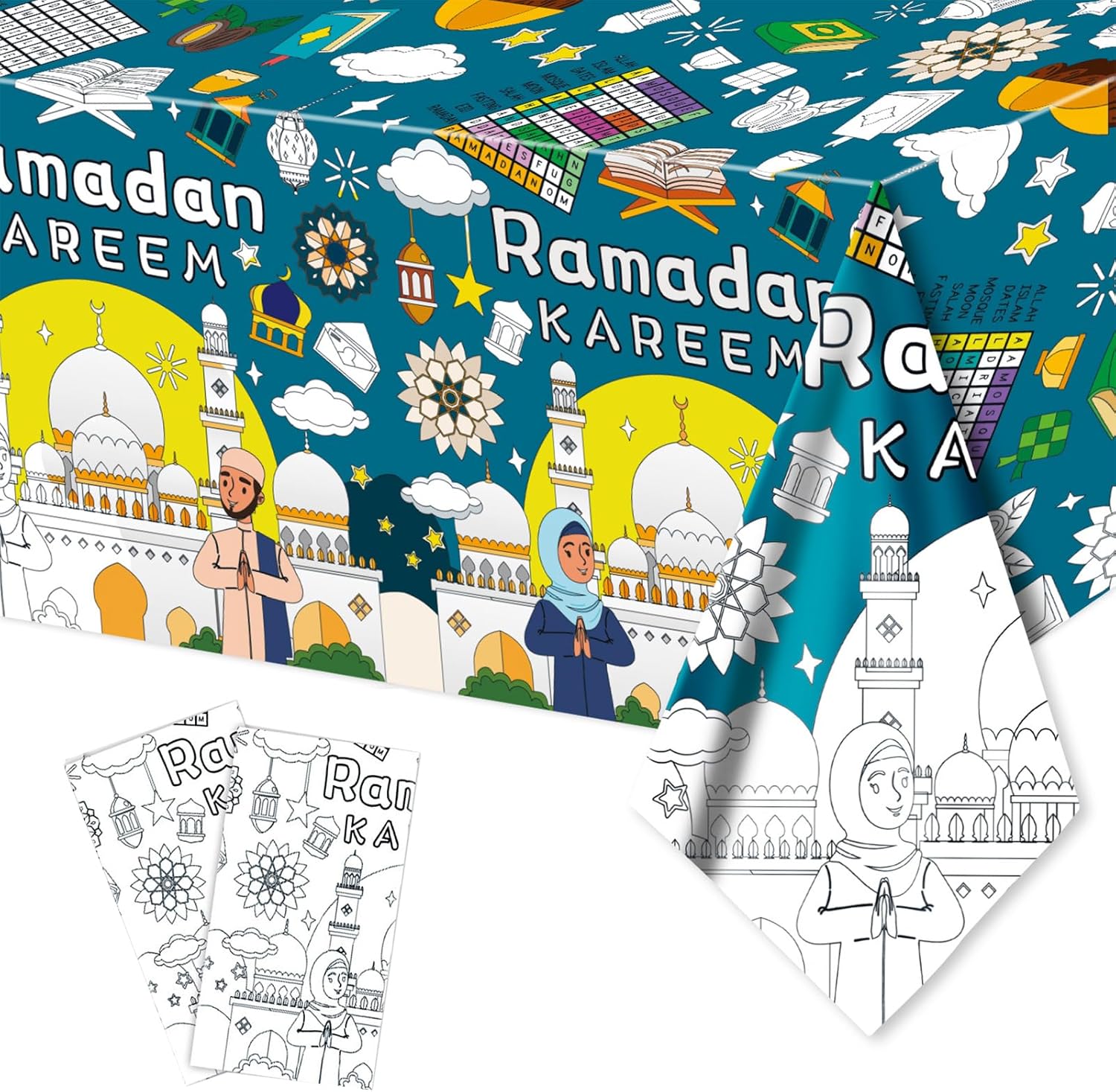 SINGOMON 2PCS Ramadan Table Cloth DIY Ramadan Coloring Table Cloths ...