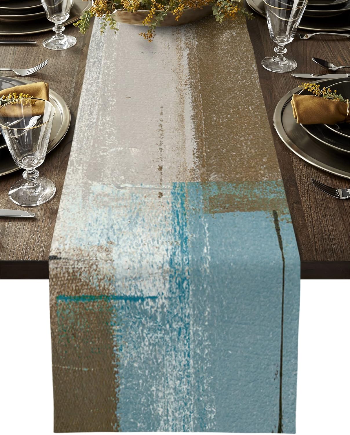 Amazon.com: Table Runner Graffiti Art Aqua Blue Brown Gray Dresser ...