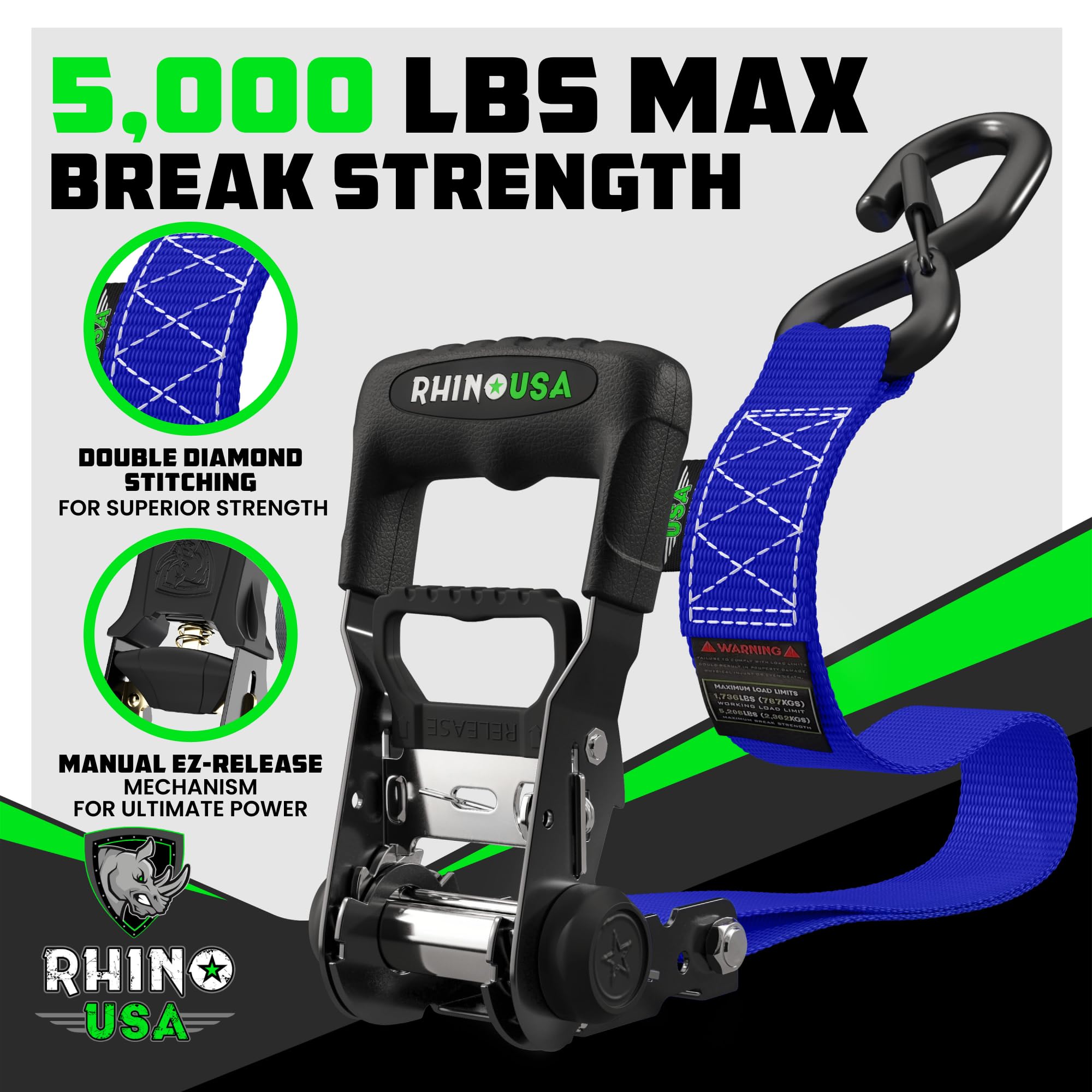 Rhino Ratchet Straps Rhino USA Self-Tensioning Ratchet Straps - 4 Pack ...