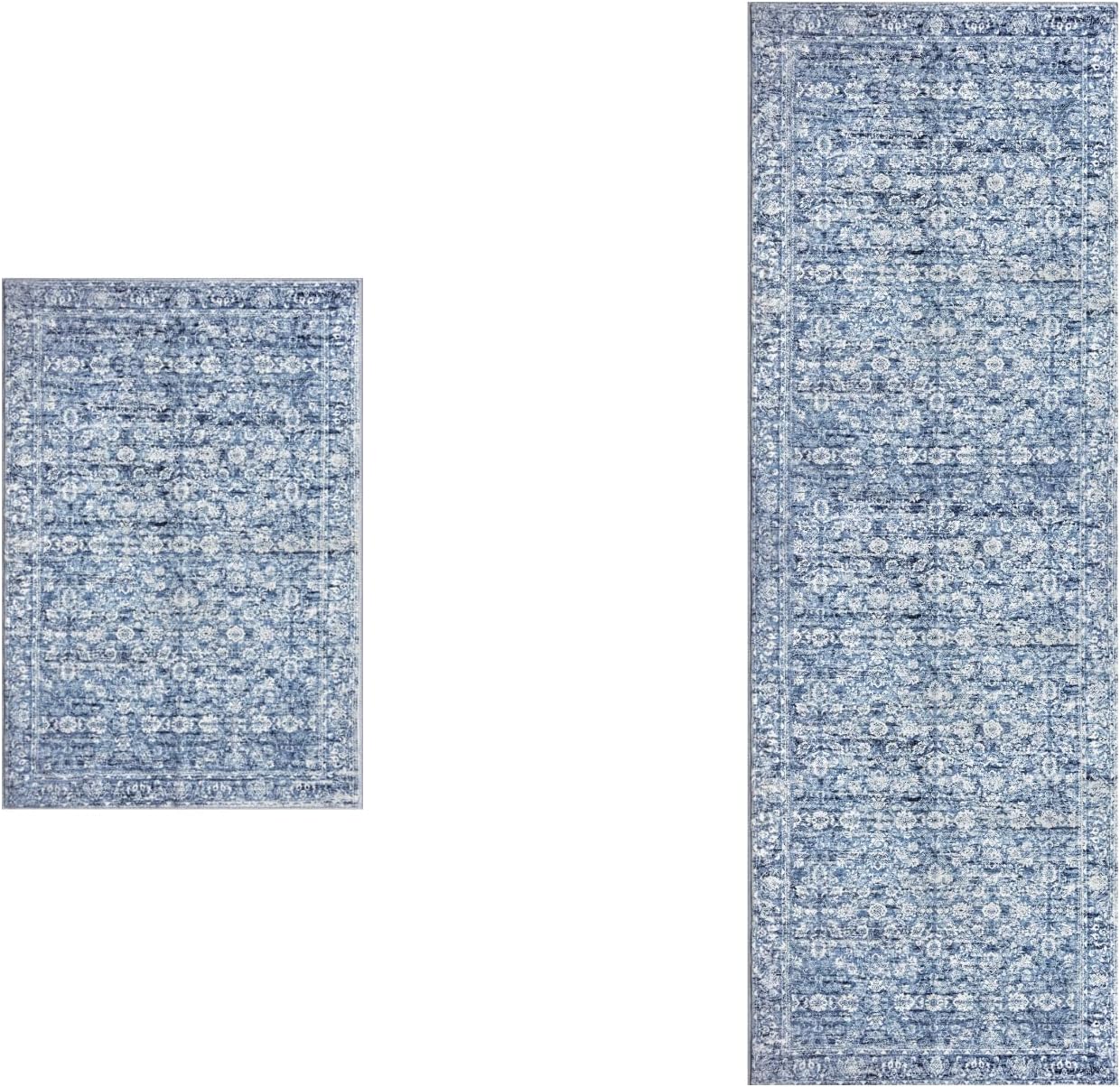 Amazon.com: SIILOOM Blue Washable Rug Set of 2 – 2x3 and 2x6 Distressed ...