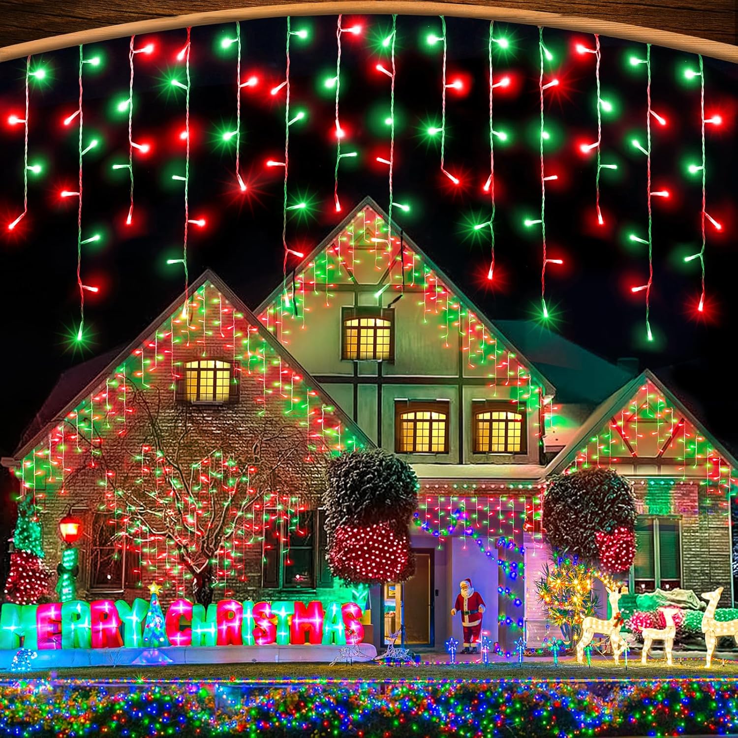 33ft Red and Green Christmas Lights, 400 LED Icicle Lights for Outside ...