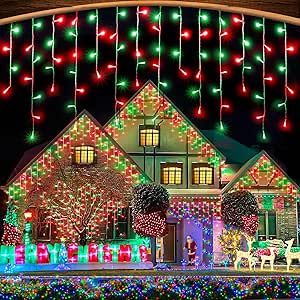 33ft Red and Green Christmas Lights, 400 LED Icicle Lights for Outside ...