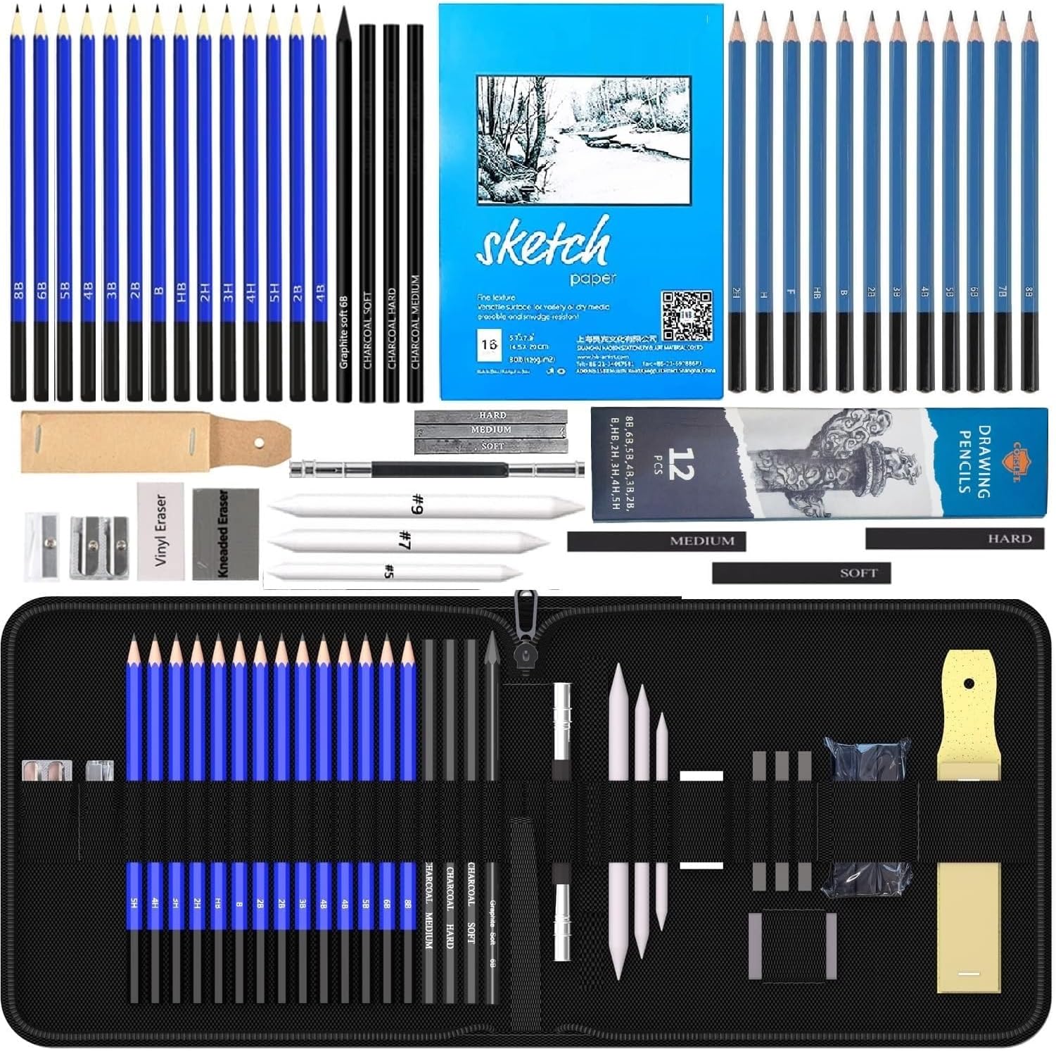 Corslet 47 Pieces Sketching Kit Drawing Pencils Set Sketch Shading for ...