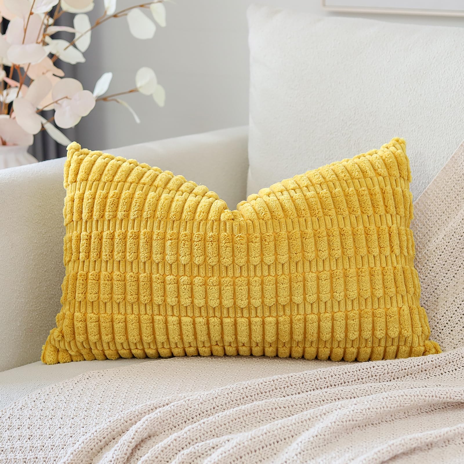 Amazon.com: OTOSTAR Corduroy Decorative Throw Pillow Covers 16x24 Inch ...