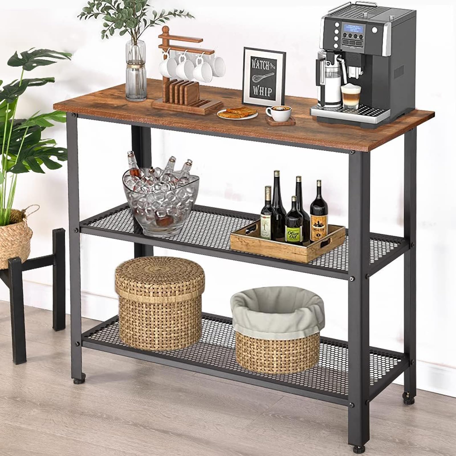 H JINHUI 3-Tier Console Table, 100 x 38 x 79cm, Industrial Wooden ...