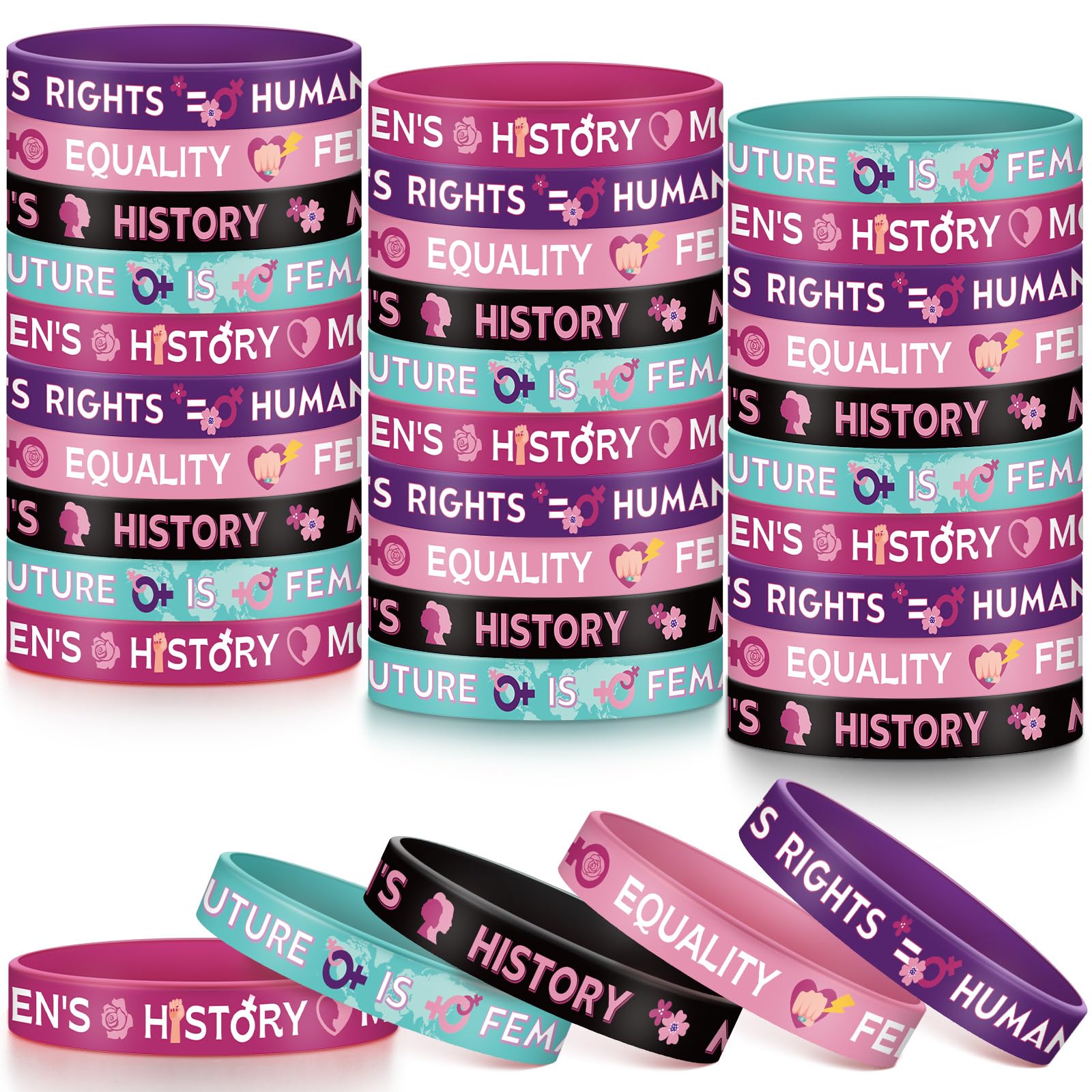 Amazon.com: Suilung 100 Pcs Women's History Month Rubber Bracelets Bulk ...