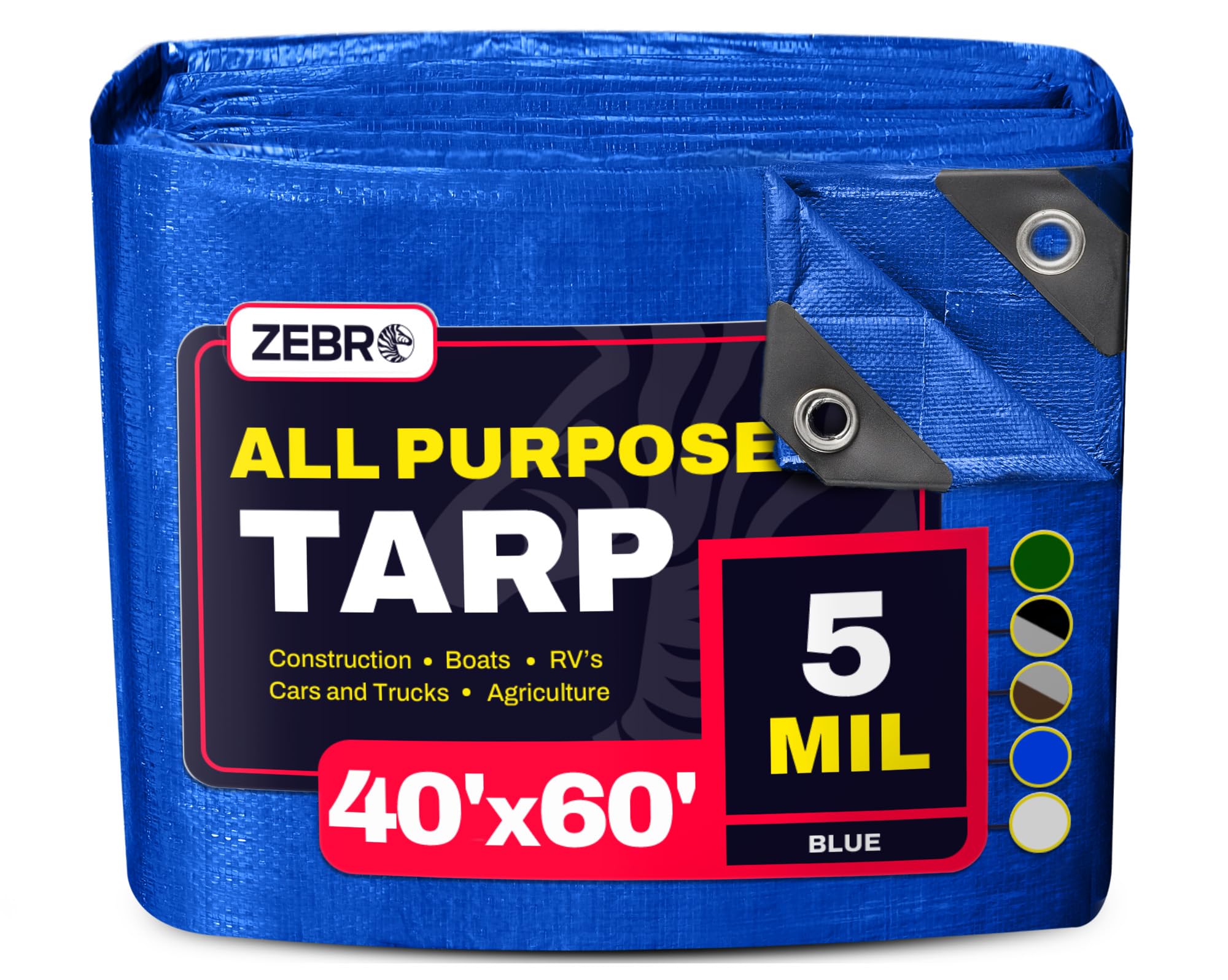 Amazon.com: 40' x 60' Blue Tarp with Grommets Reinforced - 5 Mil Thick ...