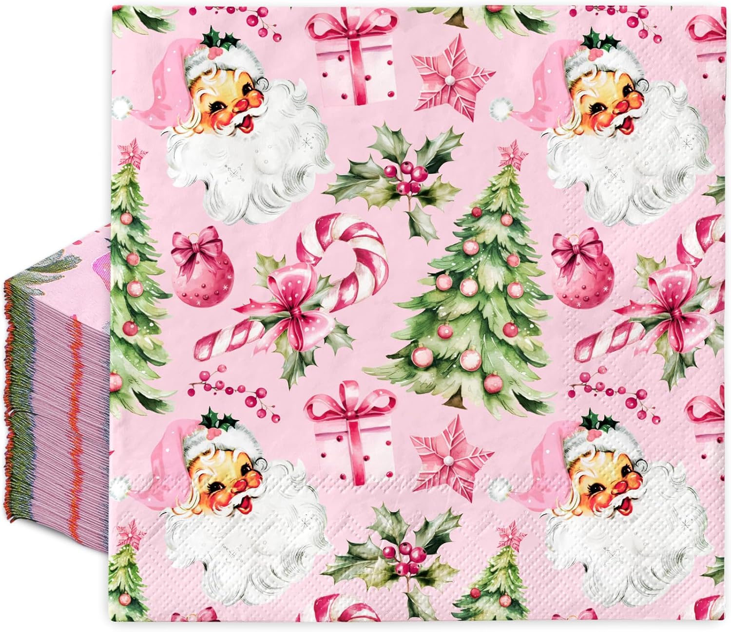 Amazon.com: JarThenaAMCS 100Pcs Pink Christmas Paper Napkins Santa Xmas ...