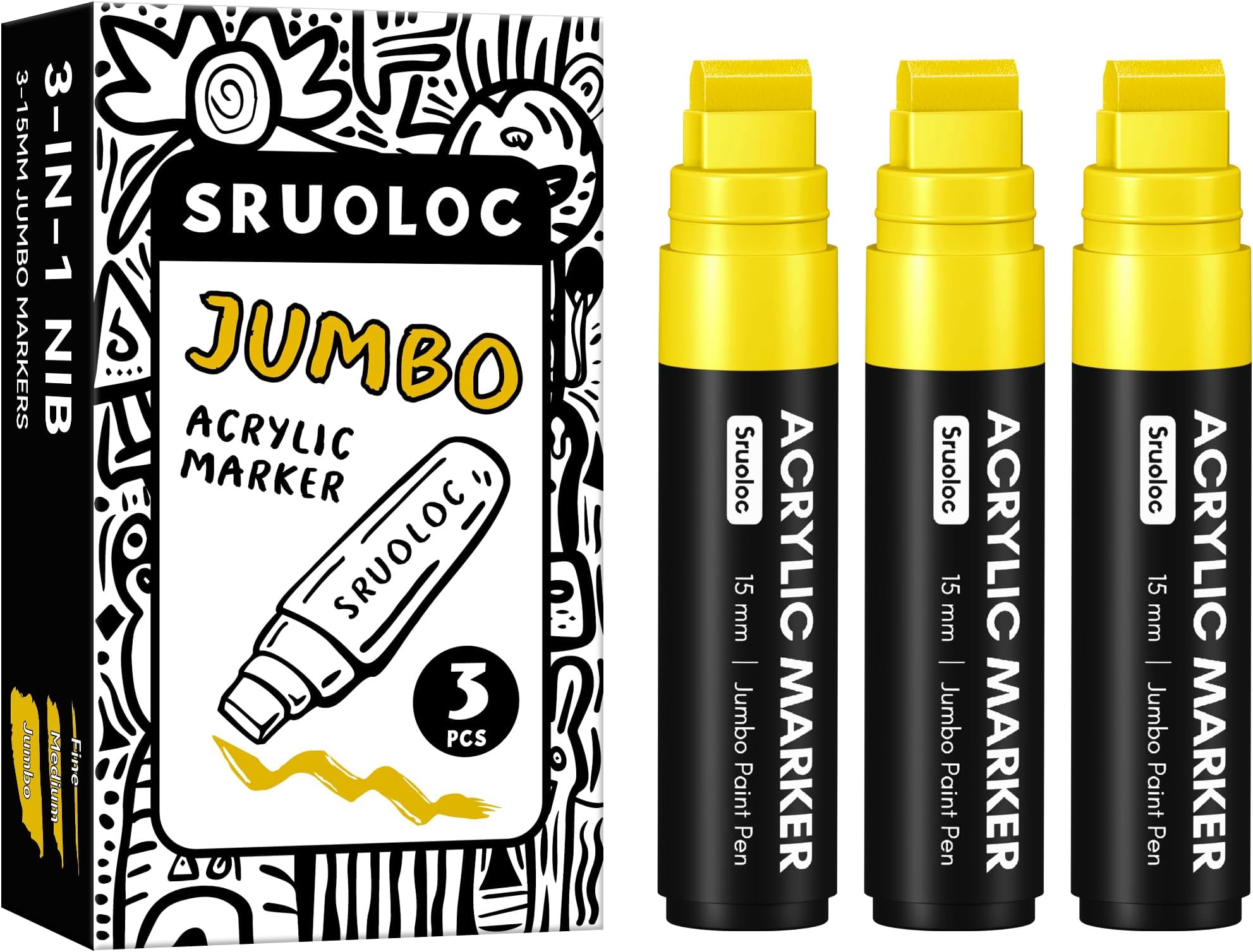Amazon.com: BIGTHUMB 3 Pcs Yellow Jumbo Permanent Markers: 15mm Wide ...
