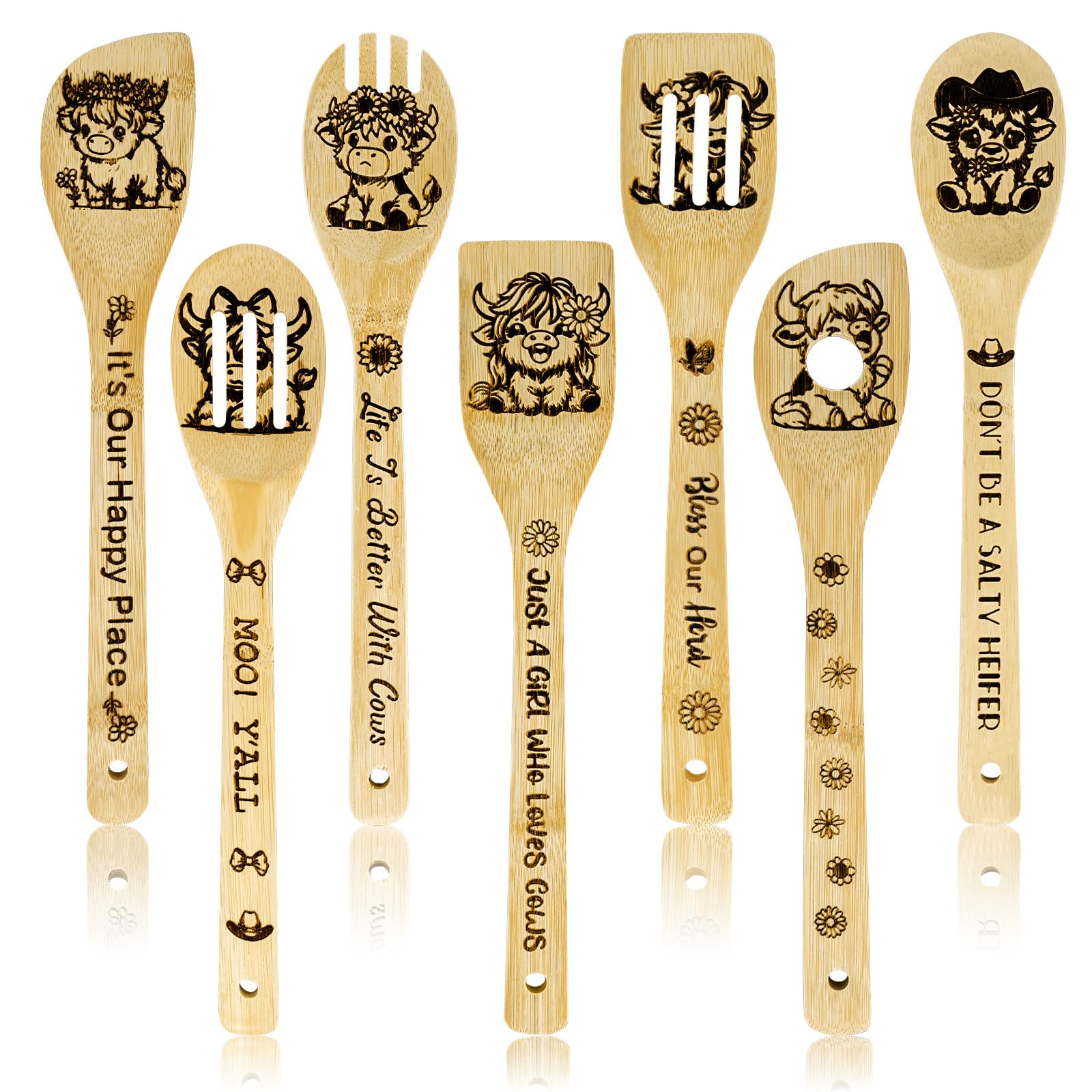 Amazon.com: Whaline 7Pcs Highland Cow Wooden Spoons Set Cute Cartoon ...