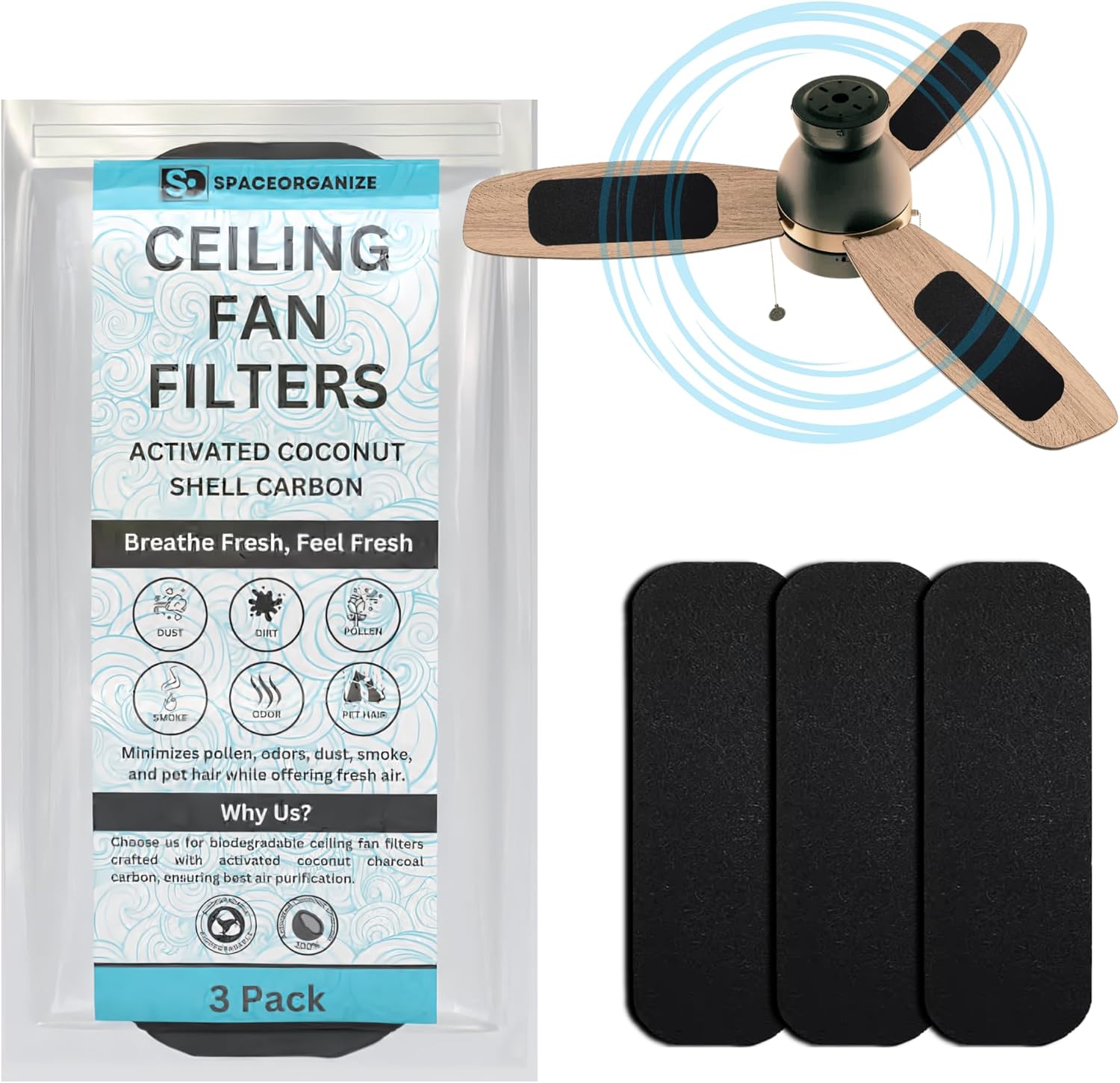 Amazon.com: SPACEORGANIZE Ceiling Fan Filters For Blades | Activated ...