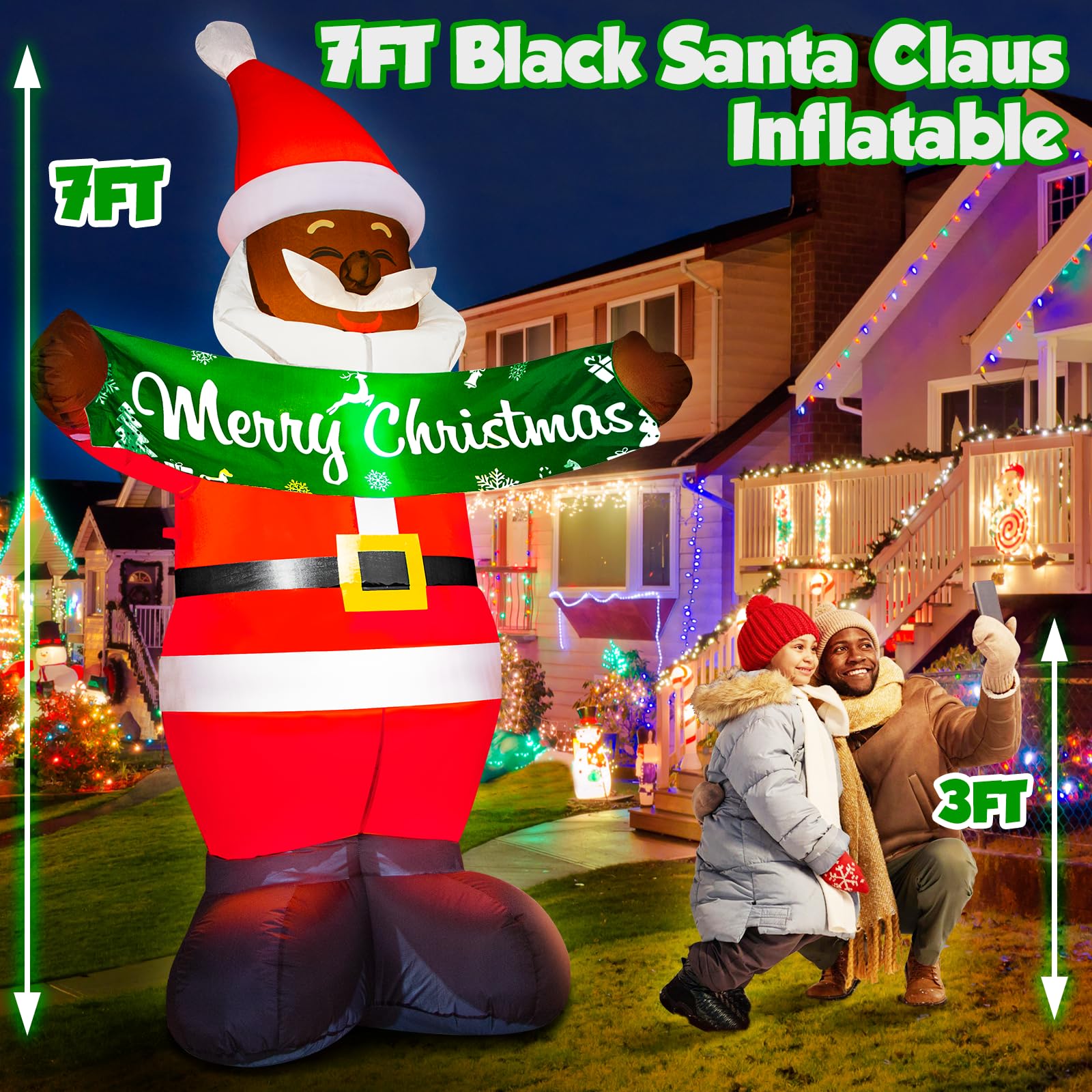 Snapklik.com : Zukakii 7 FT Christmas Inflatables Black Santa Claus ...