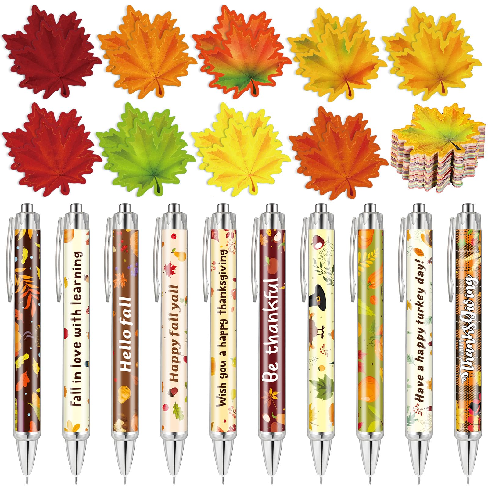 Amazon.com : Qeeenar 40 Pcs Thanksgiving Leaf Sticky Notes and Pens Set ...