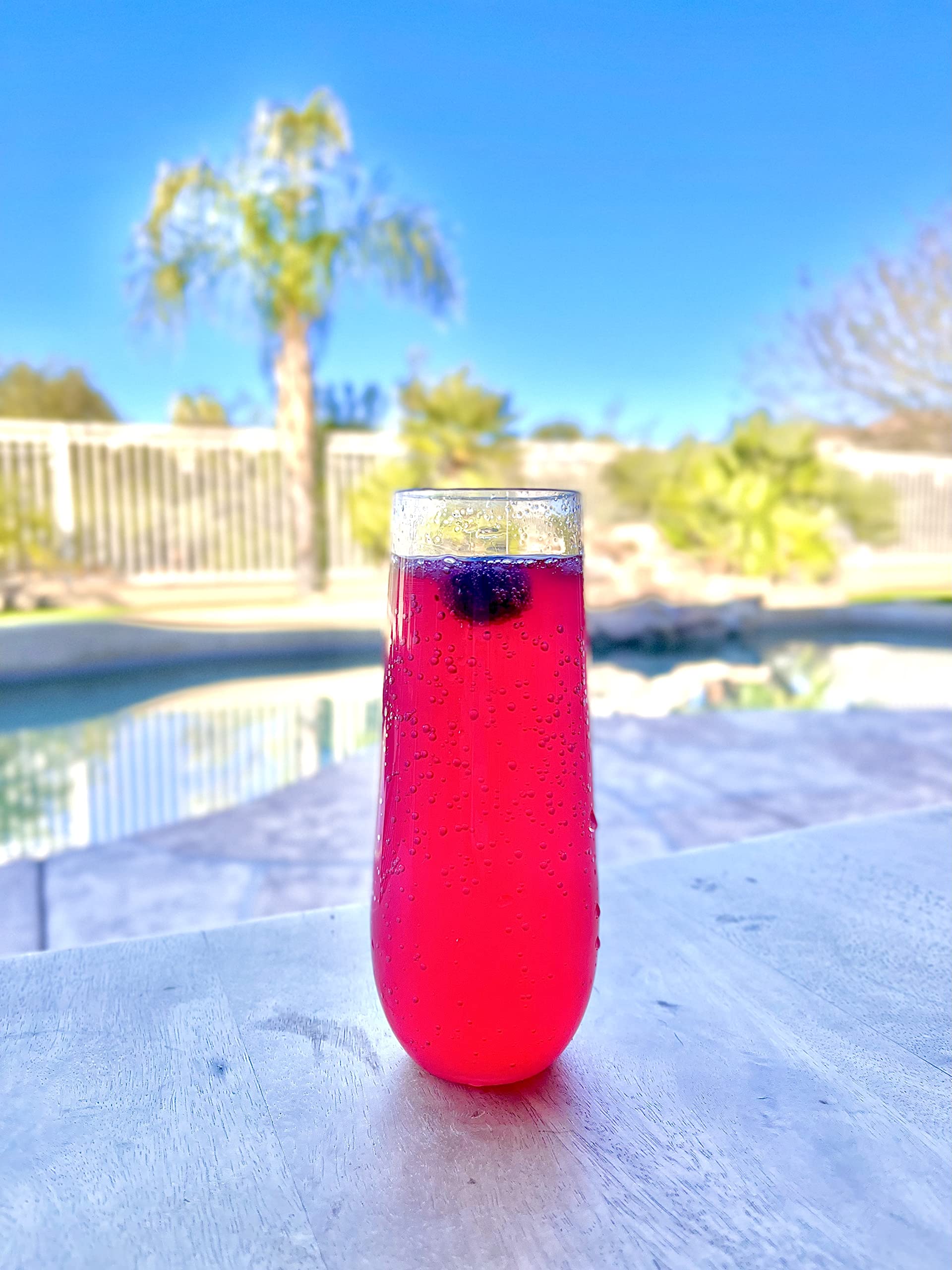 LeSuz 100% Tritan Plastic Champagne Stemless Flutes. Set of 6, 12oz ...