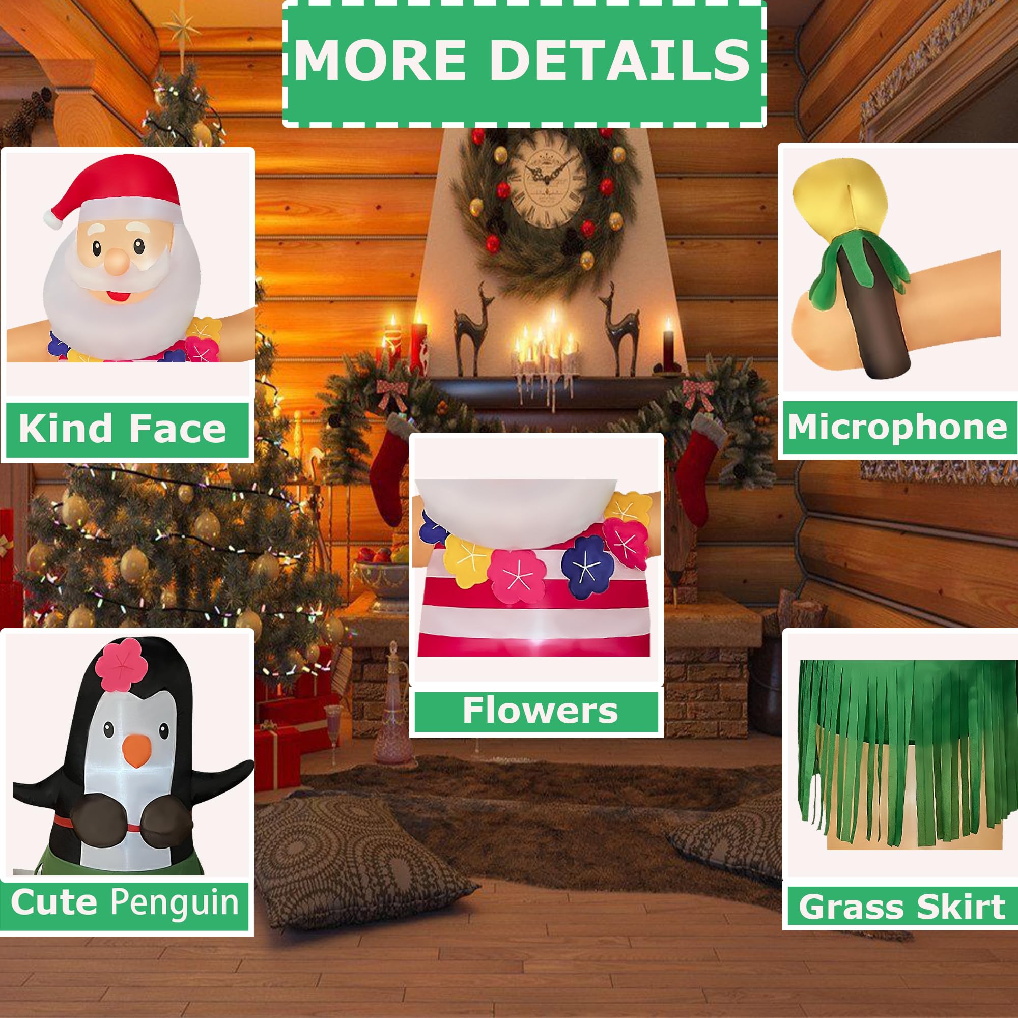 RETRO JUMP 6 Ft Christmas Inflatables Hawaiian Hula Santa with Penguin ...