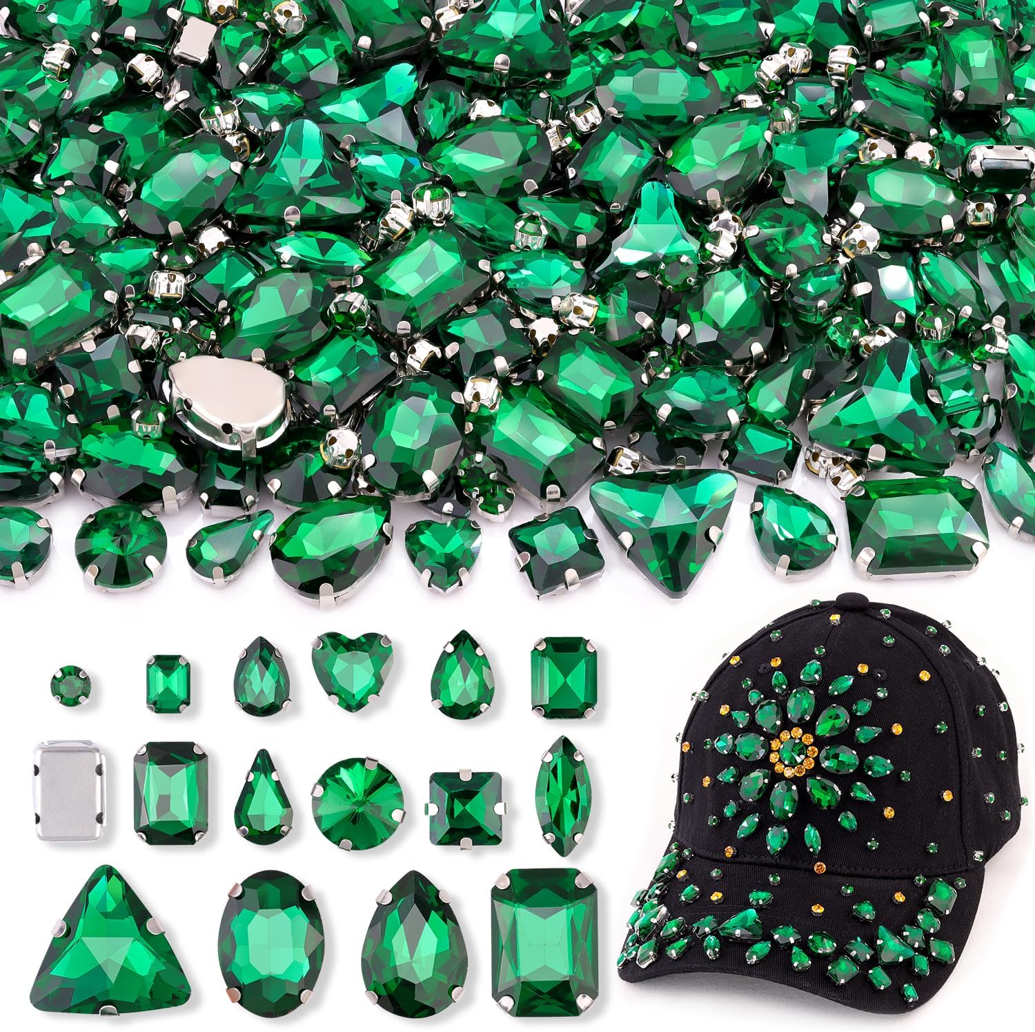 Amazon.com: 120 PCS Emerald Bedazzling Sew on Rhinestones, Mixed Shape ...