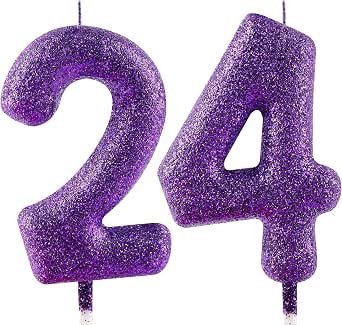Amazon.com: FUNCANDLE Glitter Purple Birthday Candles,Number 24 Candle ...
