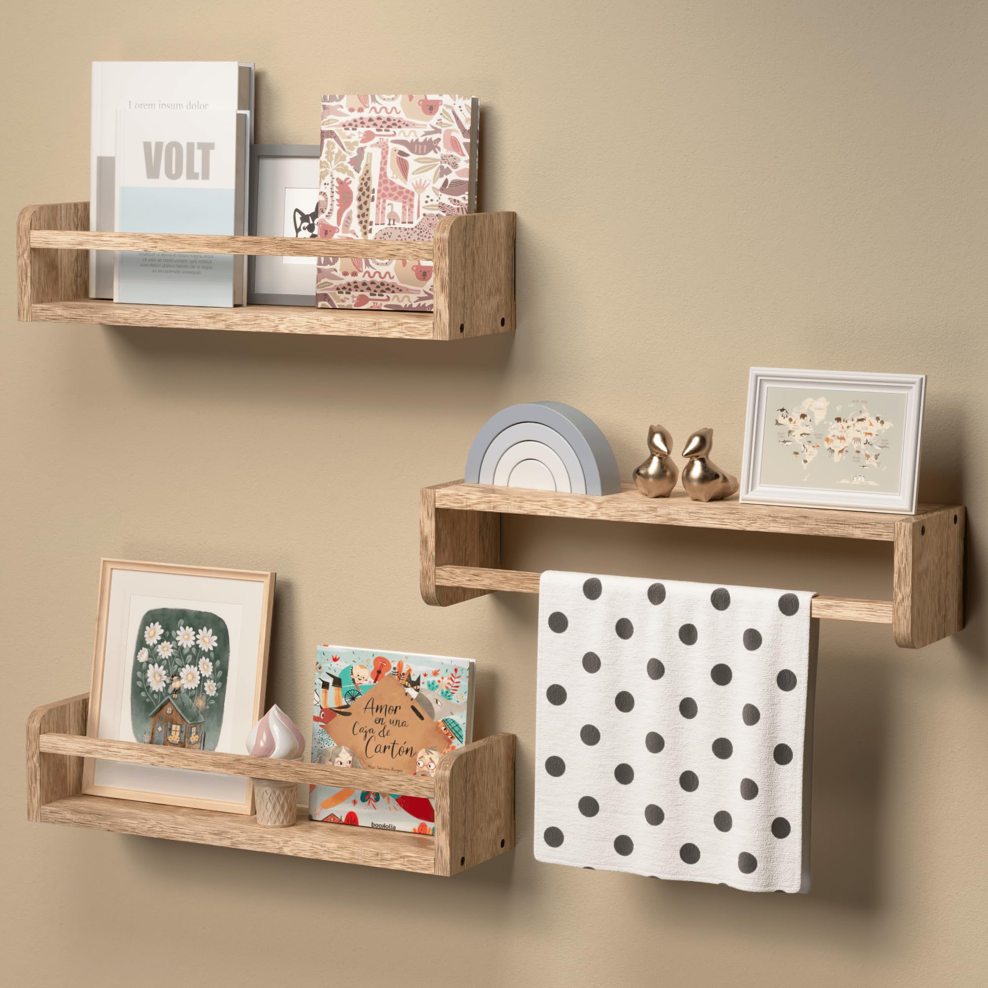 Amazon.com: Boswillon Floating Shelves Set of 3, Wall Mounted Nursery ...
