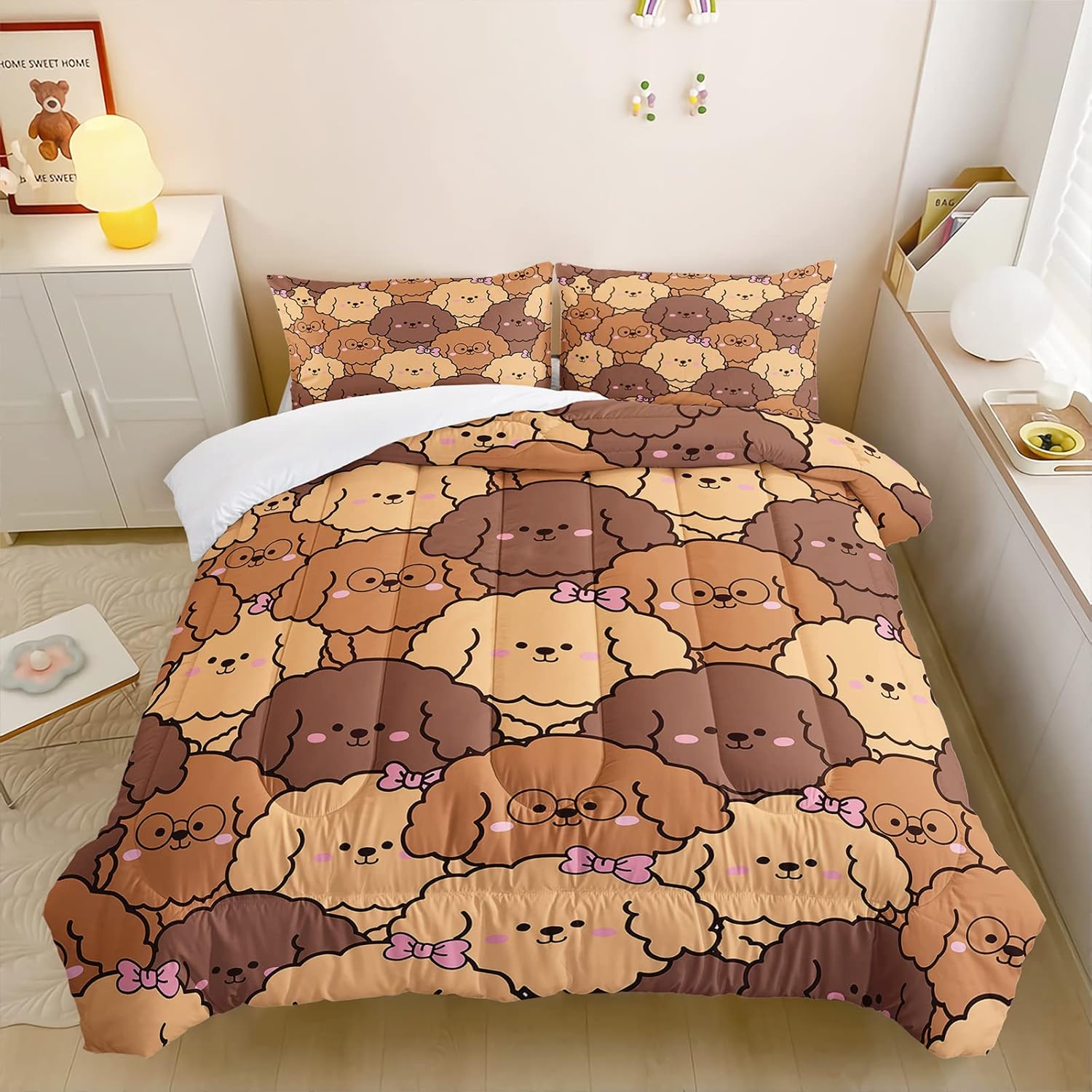 Amazon.com: MOOQO Brown Dog Comforter Set Cartoon Dog Bedding Set Twin ...