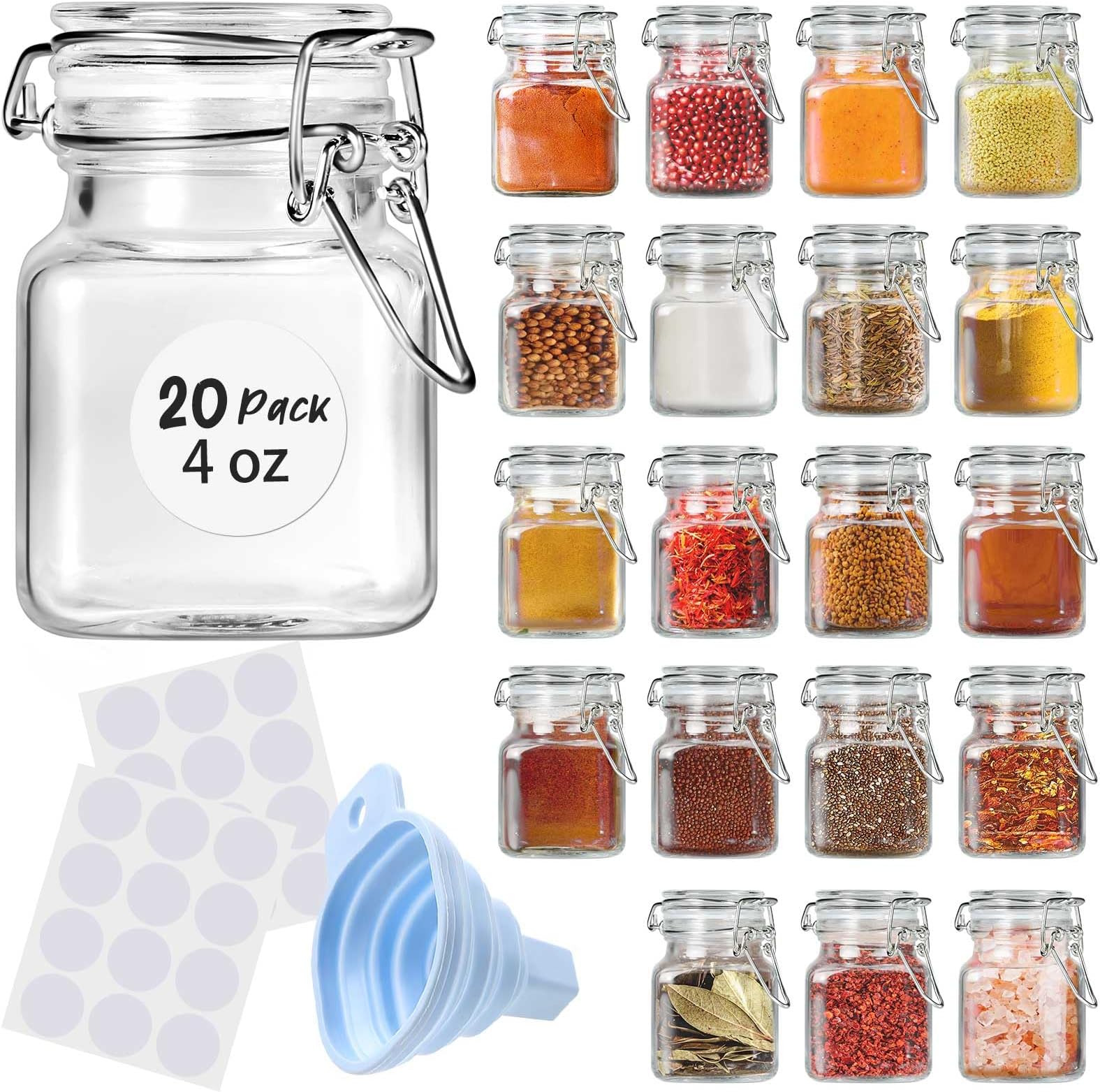 Amazon.com: SPANLA Spice Jars, 24 Pack 4oz Small Glass Jars with ...