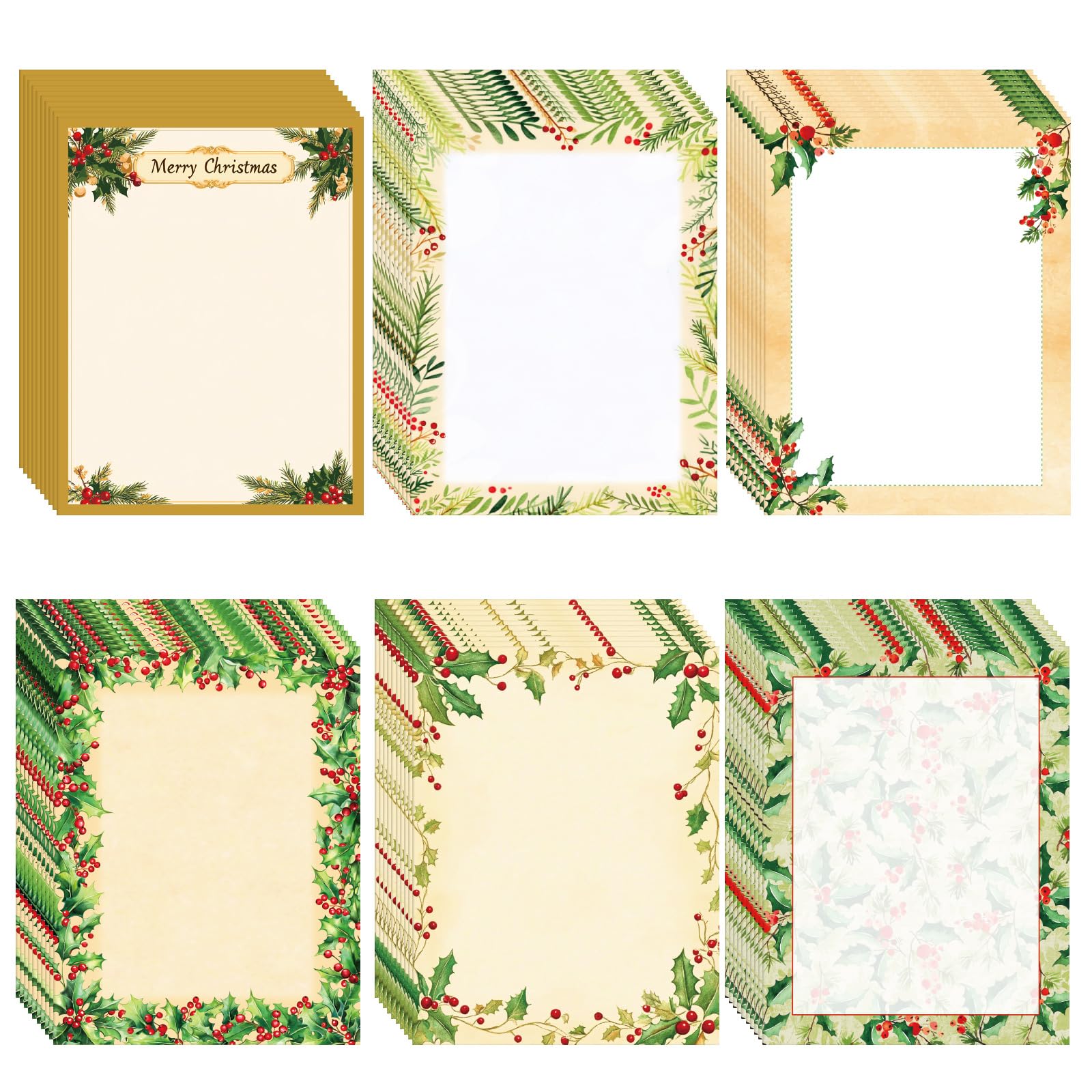 Amazon.com : Motipuns 120 Sheets Christmas Stationery Paper 8.5" x 11 ...