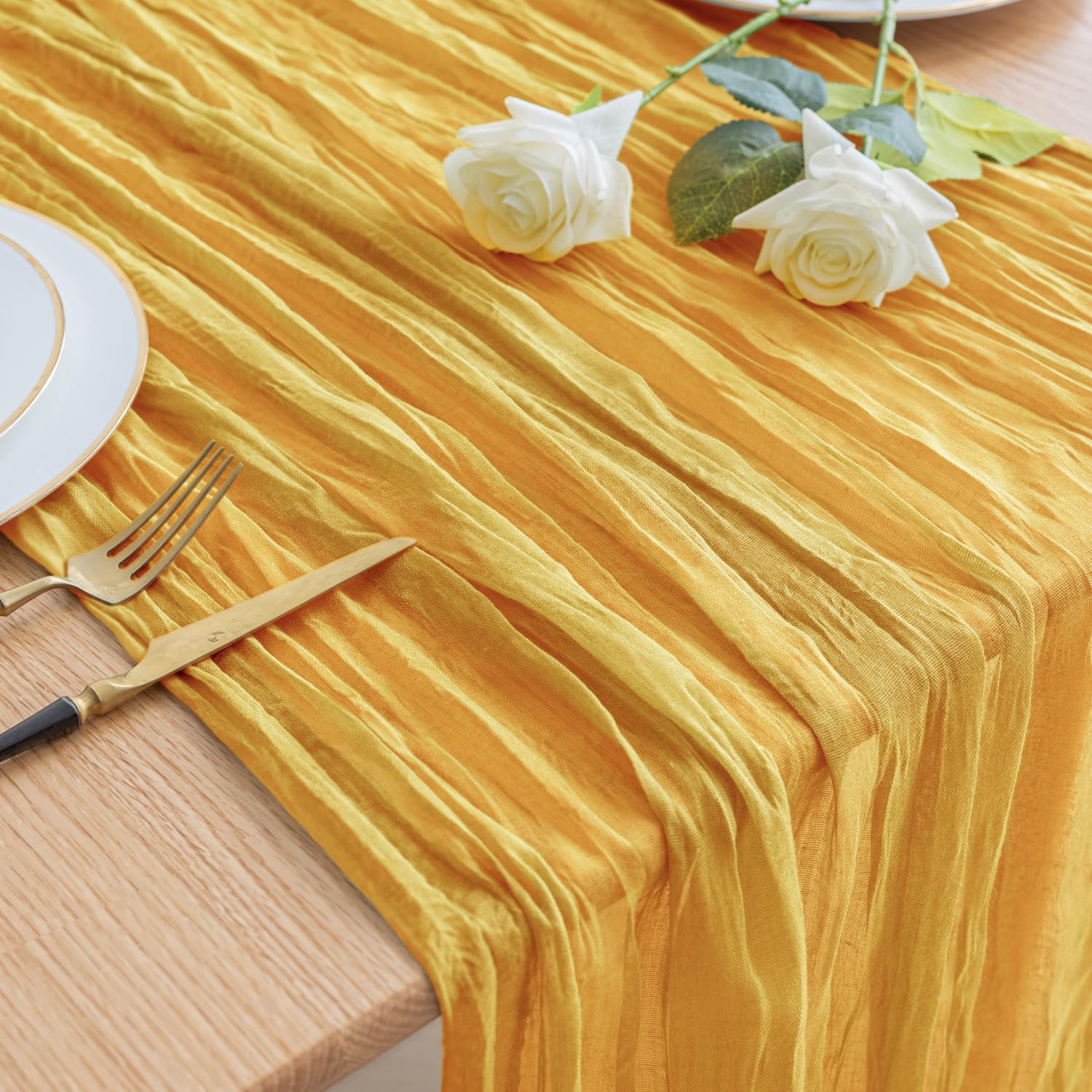 Amazon.com: Asee'm Cheesecloth Table Runner 120 Inches Long Gold Boho ...