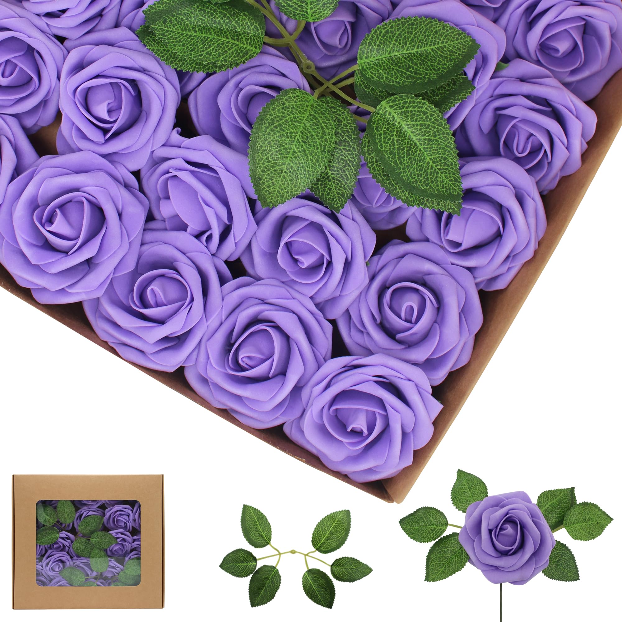 Amazon.com: WANTMAZOR Artificial Flowers 50PCS Purple Roses Real ...