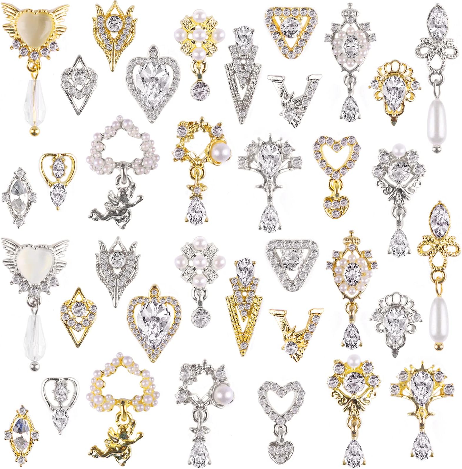 Amazon.com: 36 Pcs Luxury Nail Charms, TOROKOM 3D Dangle Nail Art ...