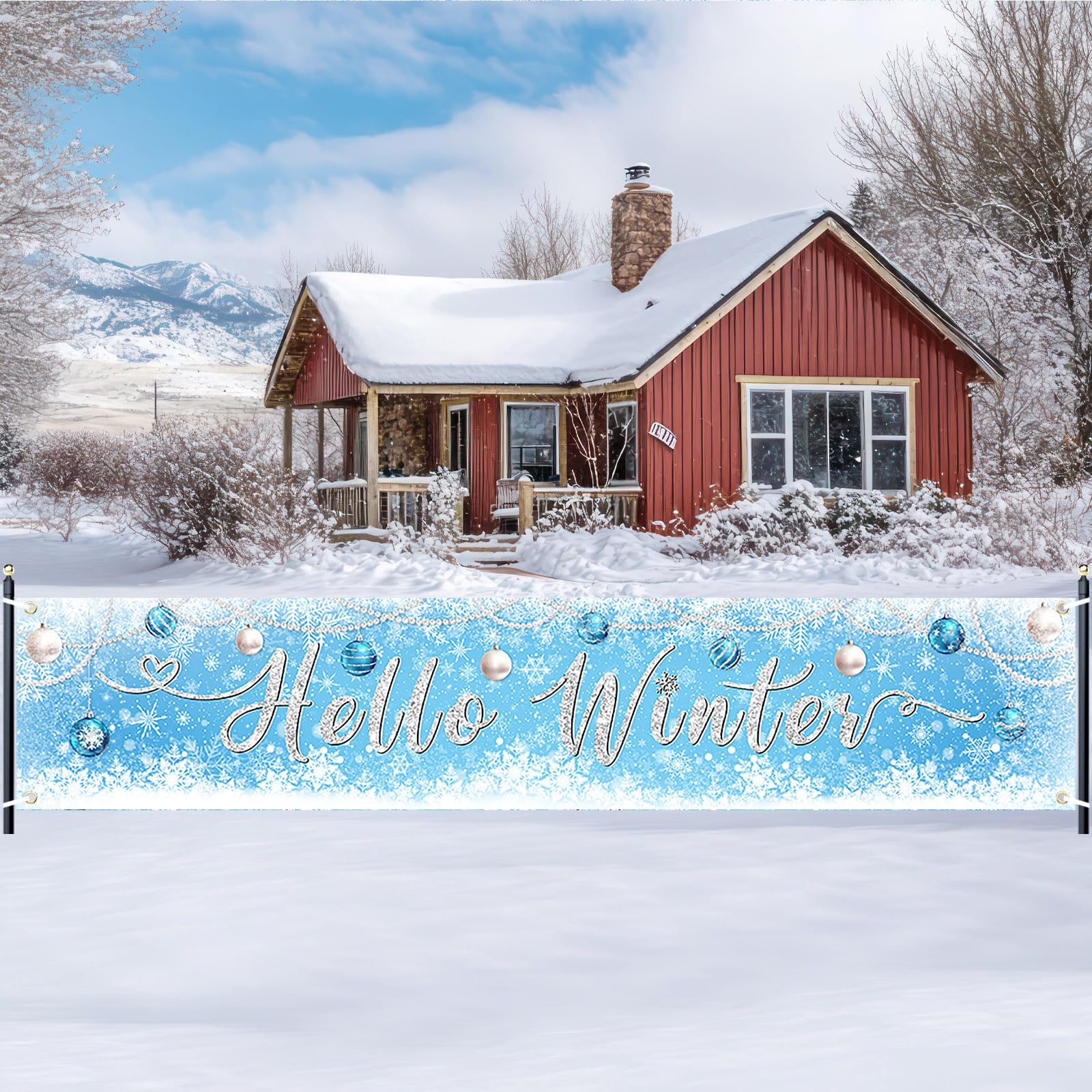 Amazon.com: Lecheme Winter Wonderland Banner 8x2ft Hello Winter Banner ...