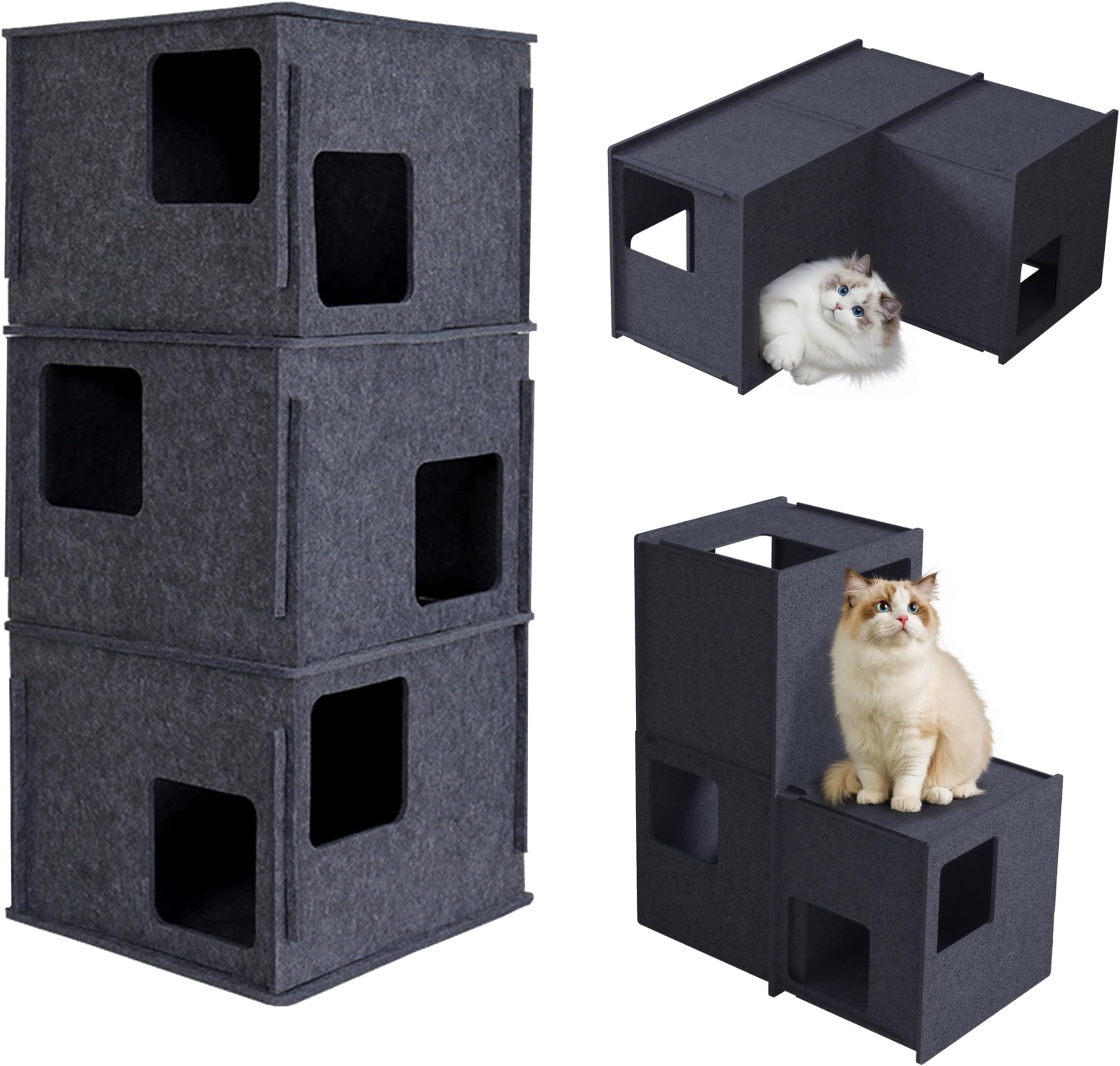 Amazon.com : Rucener Peekaboo Cat Houses for Indoor Cats 3-Storey Felt ...