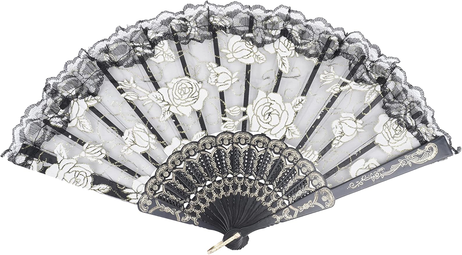 Amazon.com: EOSAU Lace Rose Floral Folding Fan Chinese Retro Handheld ...