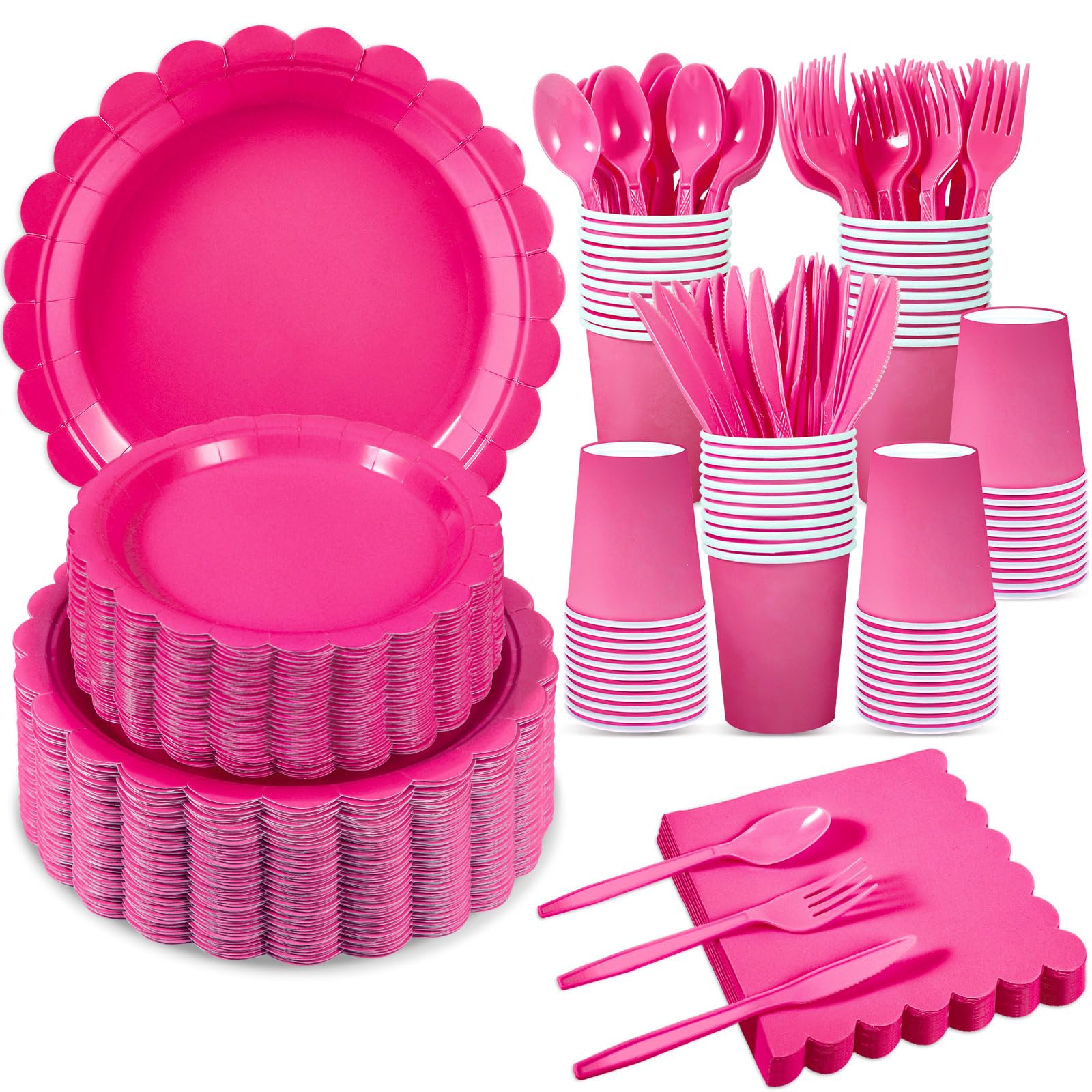 Amazon.com: Xiangqu 350 Pcs Hot Pink Paper Plates and Napkins, 50 Guest ...