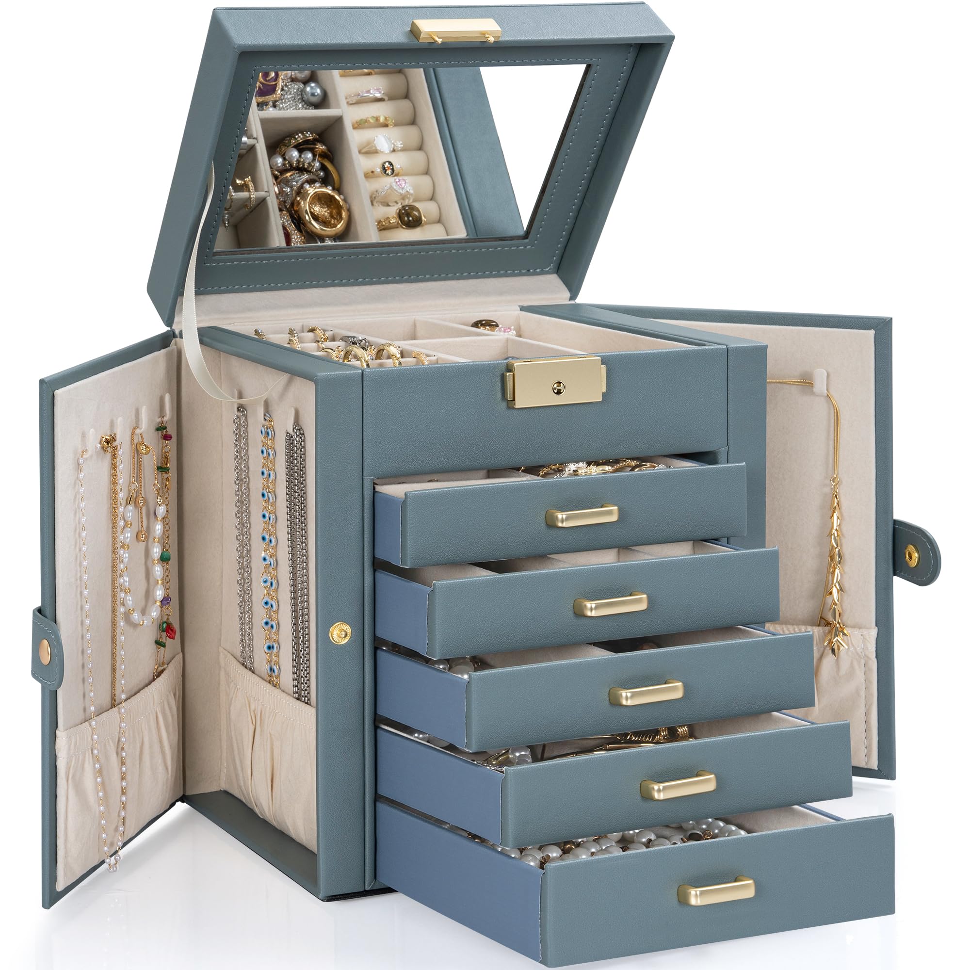 Amazon.com: TORIBIO Large Jewelry Box for Women, Leather Jewelry ...