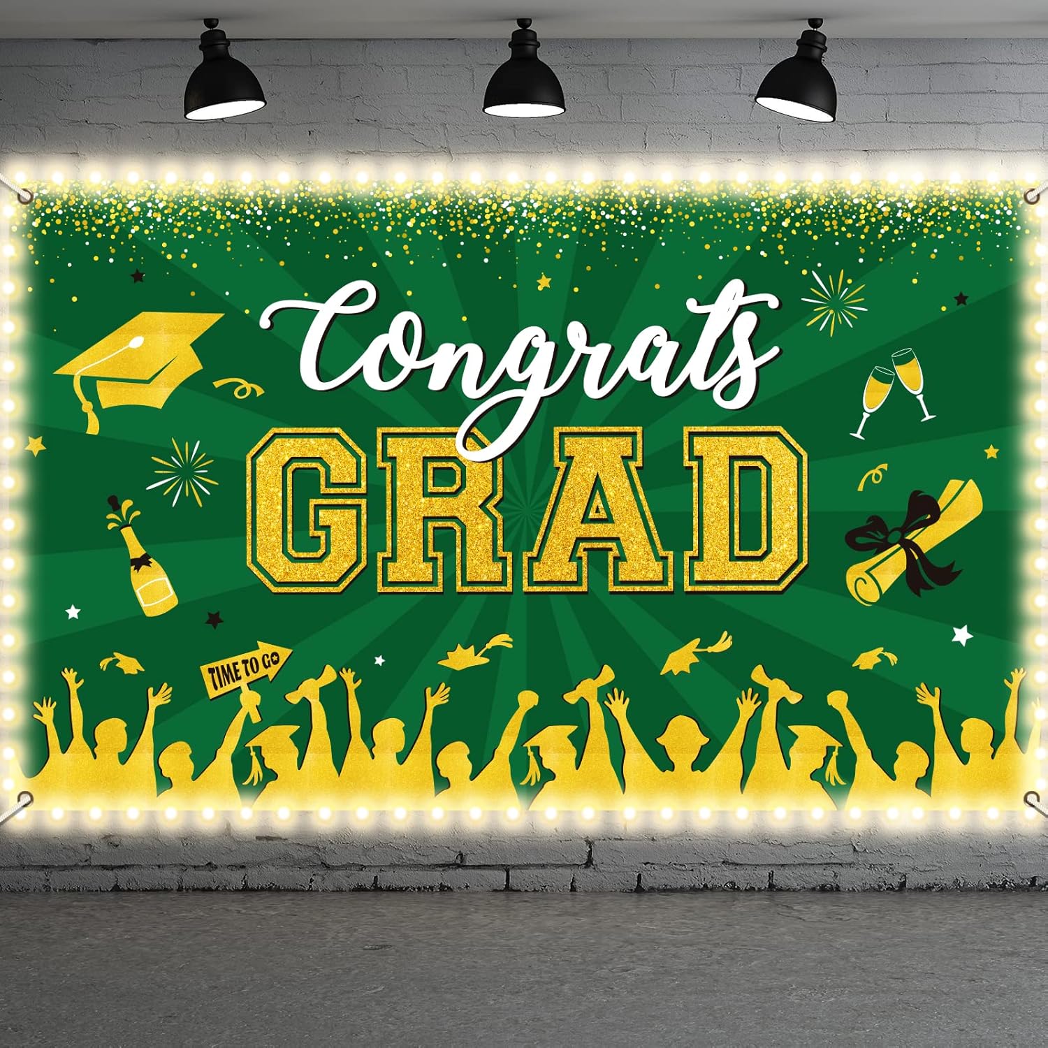 Amazon.com: Green Graduation Banner with Led-Light Strips Decor 71" x ...