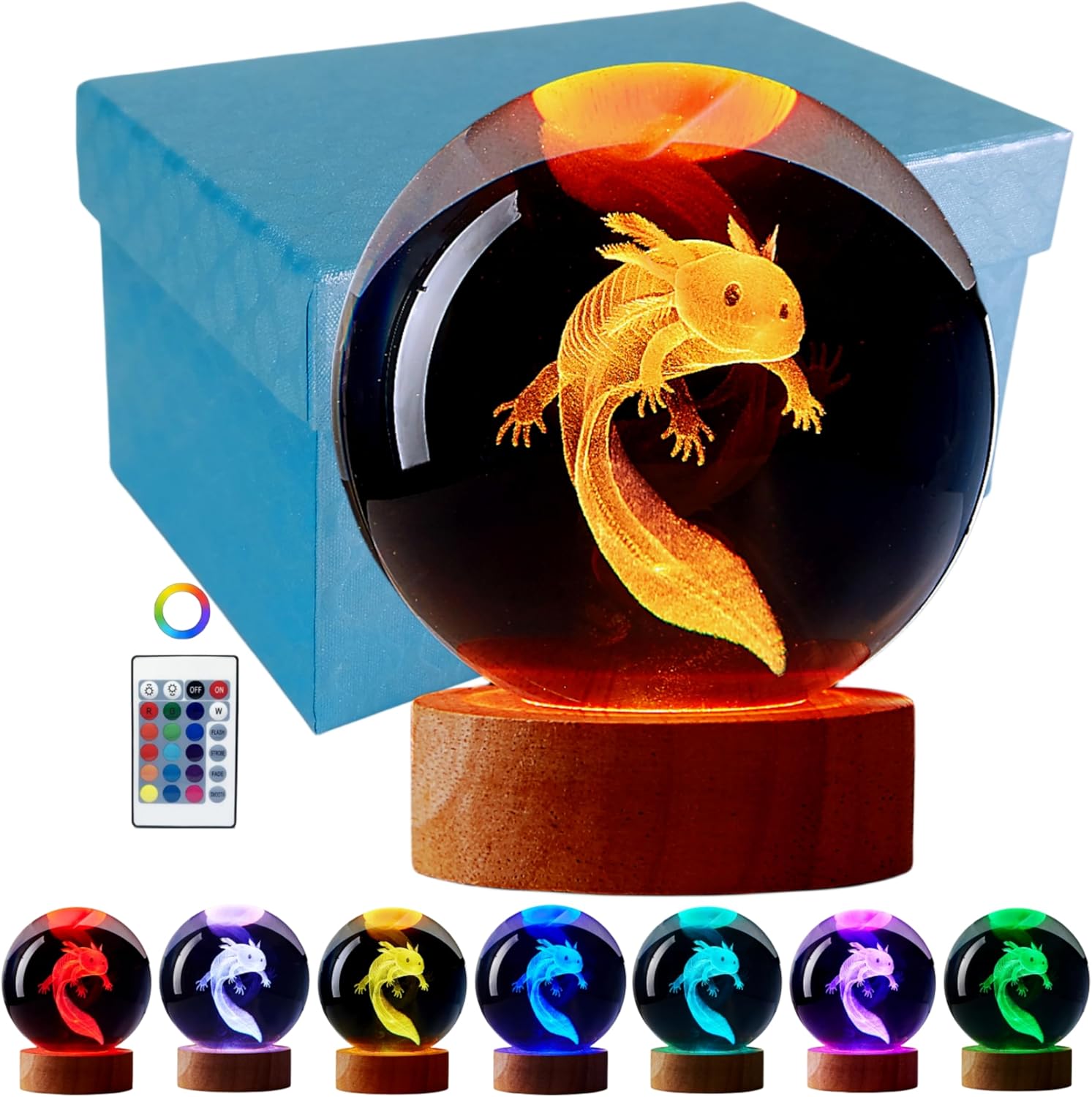 Conalisk 3D Axolotl Crystal Ball Lamp, 3.15in Spherical LED Night Light ...