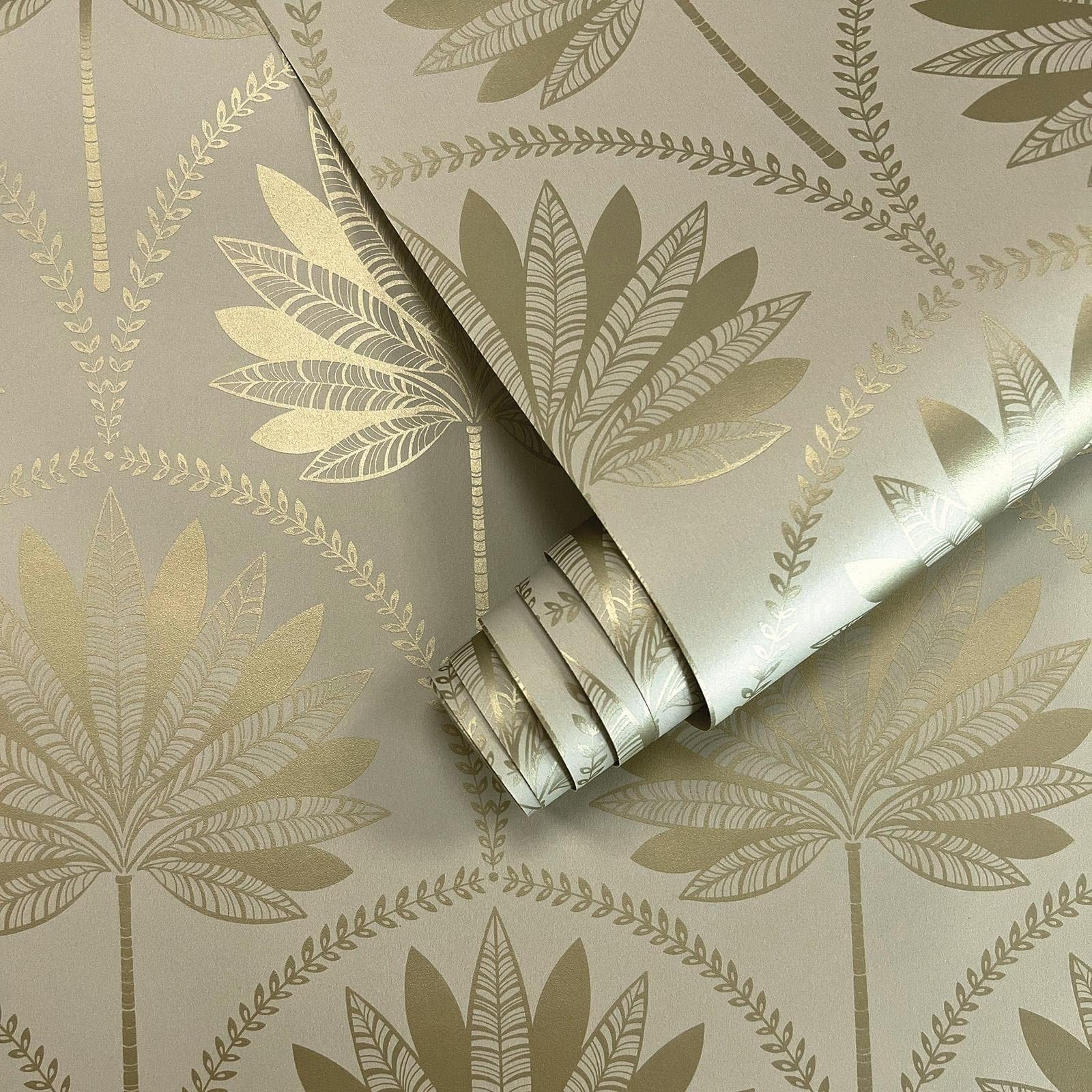 SOPHIE LAURENCE Neutral Cream Metallic Gold Tropical Glistening Palm ...