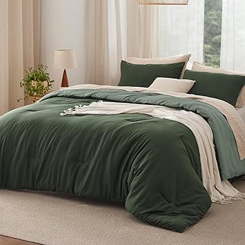 Amazon Bedsure Queen Comforter Set Dark Olive Green Soft