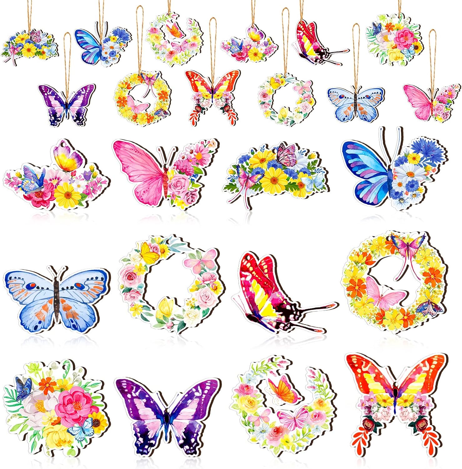 Amazon.com: Blulu 36 Pcs Spring Butterfly Wooden Ornaments Spring Tree ...