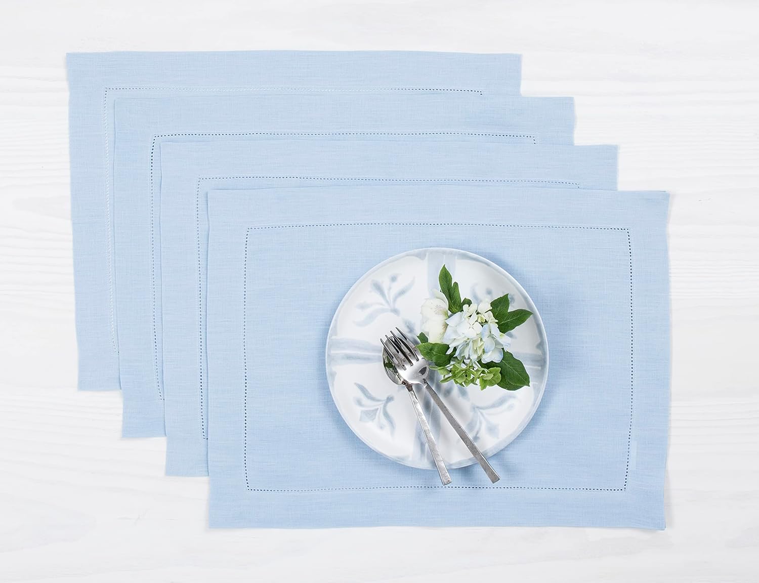 Amazon.com: Solino Home Linen Placemats Set of 4 - Classic Hemstitch ...