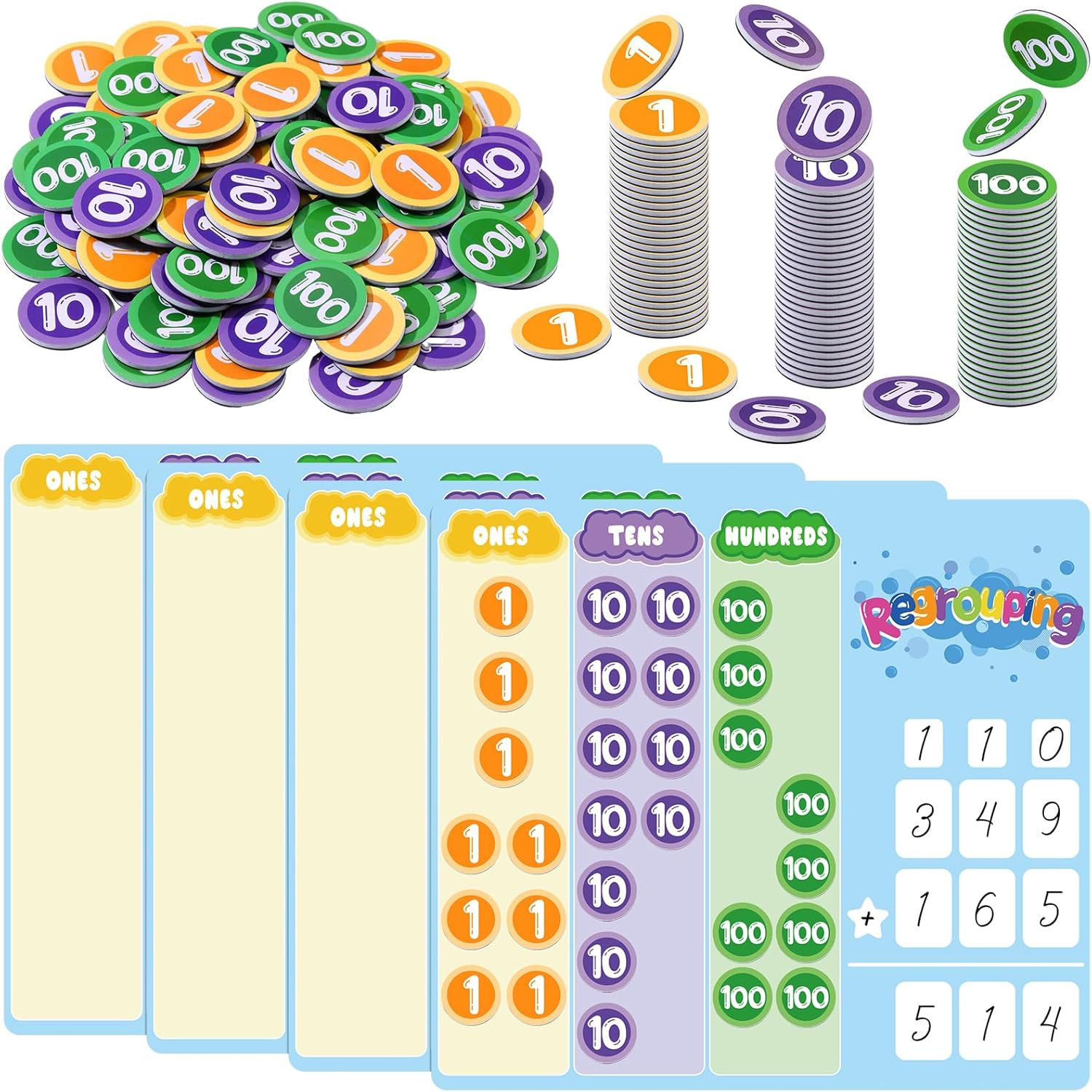 Amazon.com: ReliThick 4 Sets Regrouping Base Ten Place Value, Addition ...