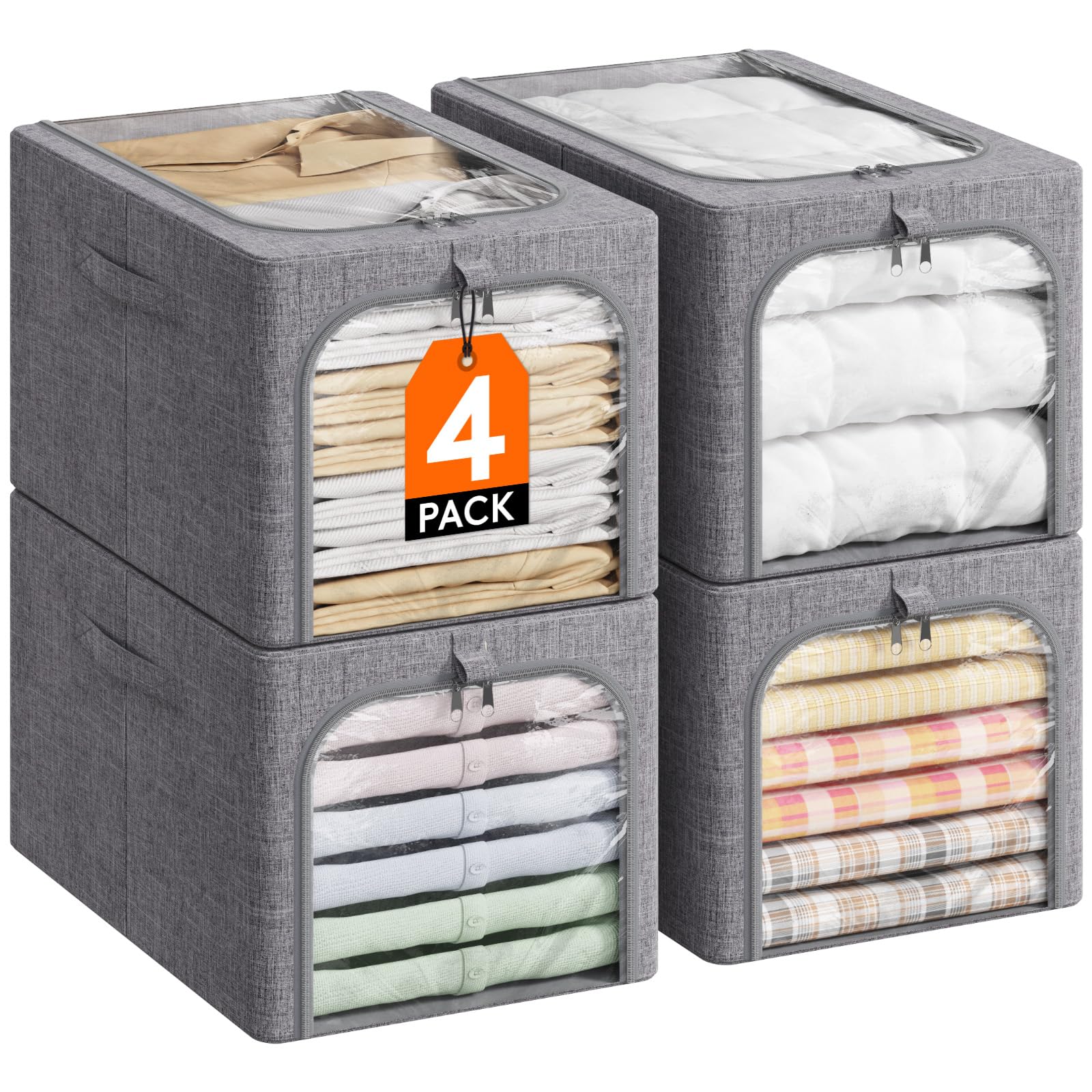 Amazon.com: Lifewit 4 Pack Clothes Storage Bins with Metal Frame ...