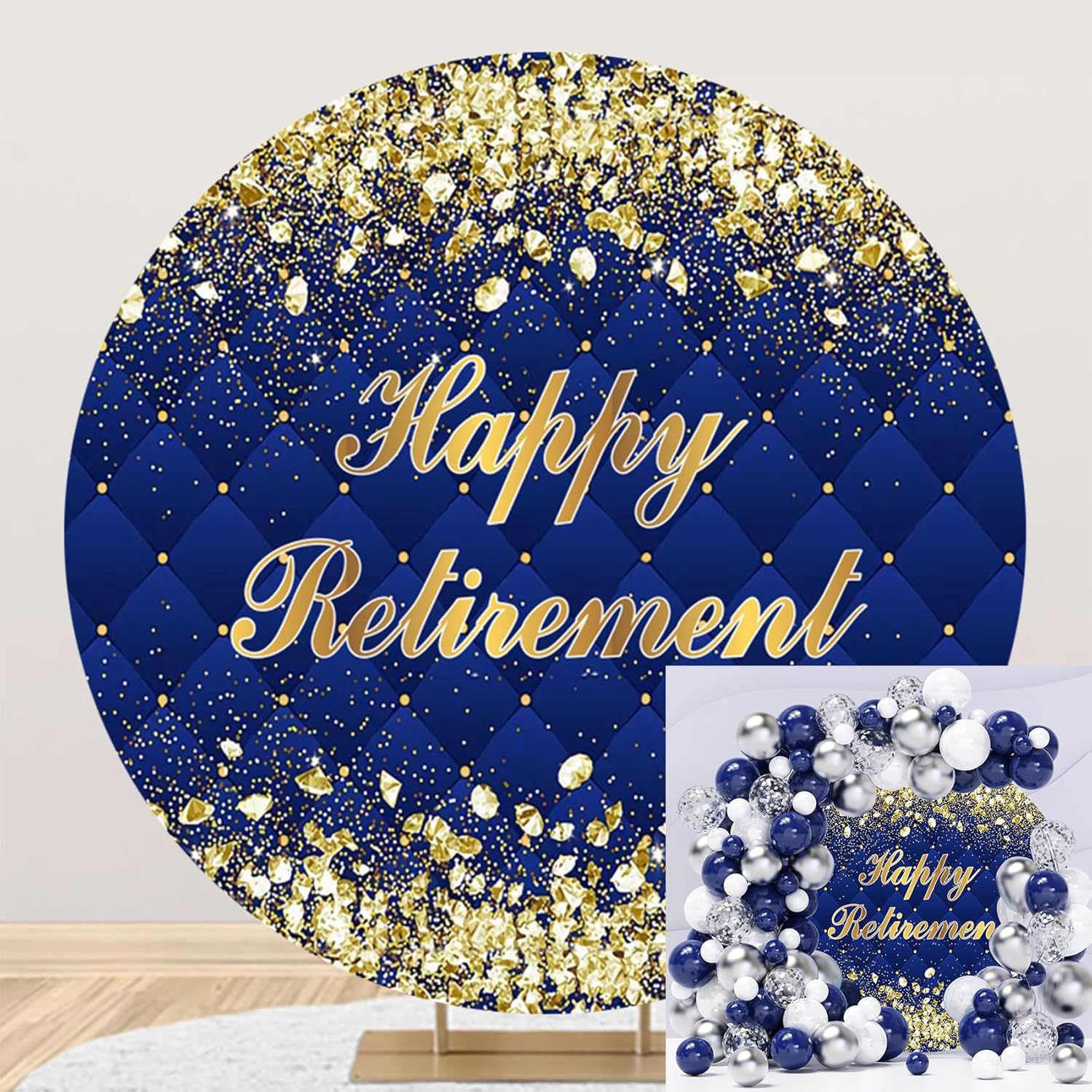 Amazon.com : Diameter 7ft Round Happy Retirement Blue Backdrops Cover ...