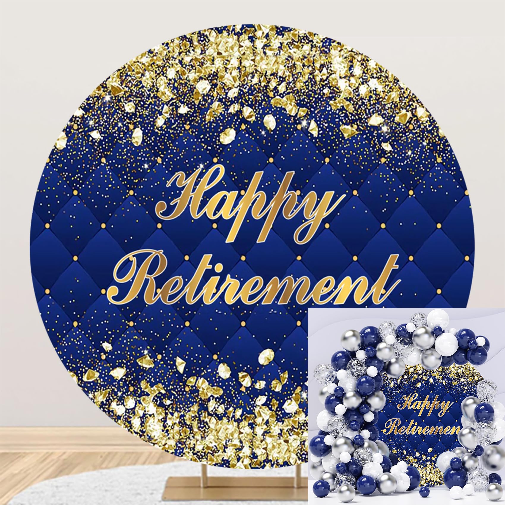 Amazon.com : Diameter 7.5ft Round Happy Retirement Blue Backdrops Cover ...