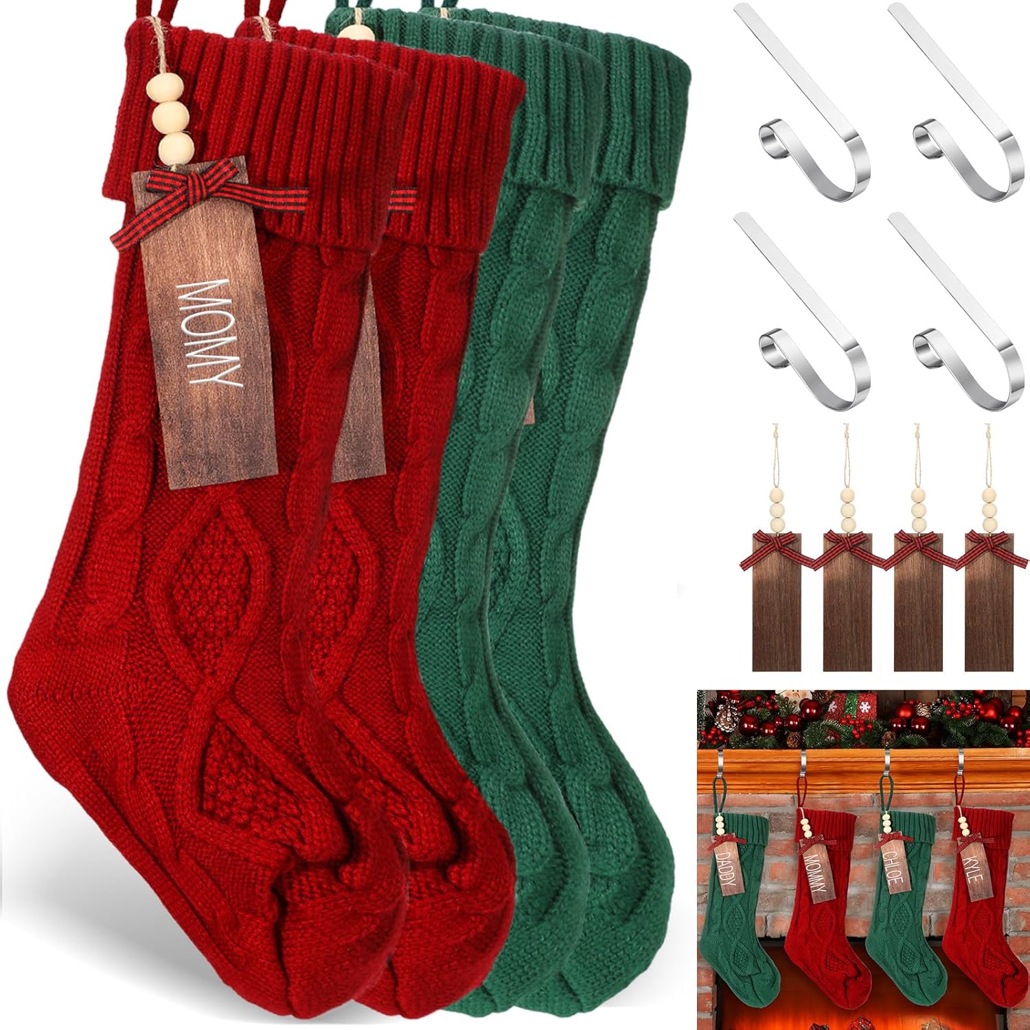 Amazon.com: Zubebe 4 Sets 18 in Knitted Christmas Stockings Kit, Metal ...