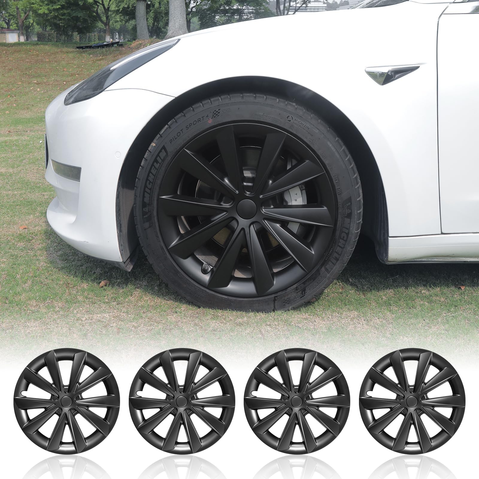 Amazon.com: CYBERBEANS 4PCS for Tesla Model 3 Wheel Cover Hubcaps Hub ...